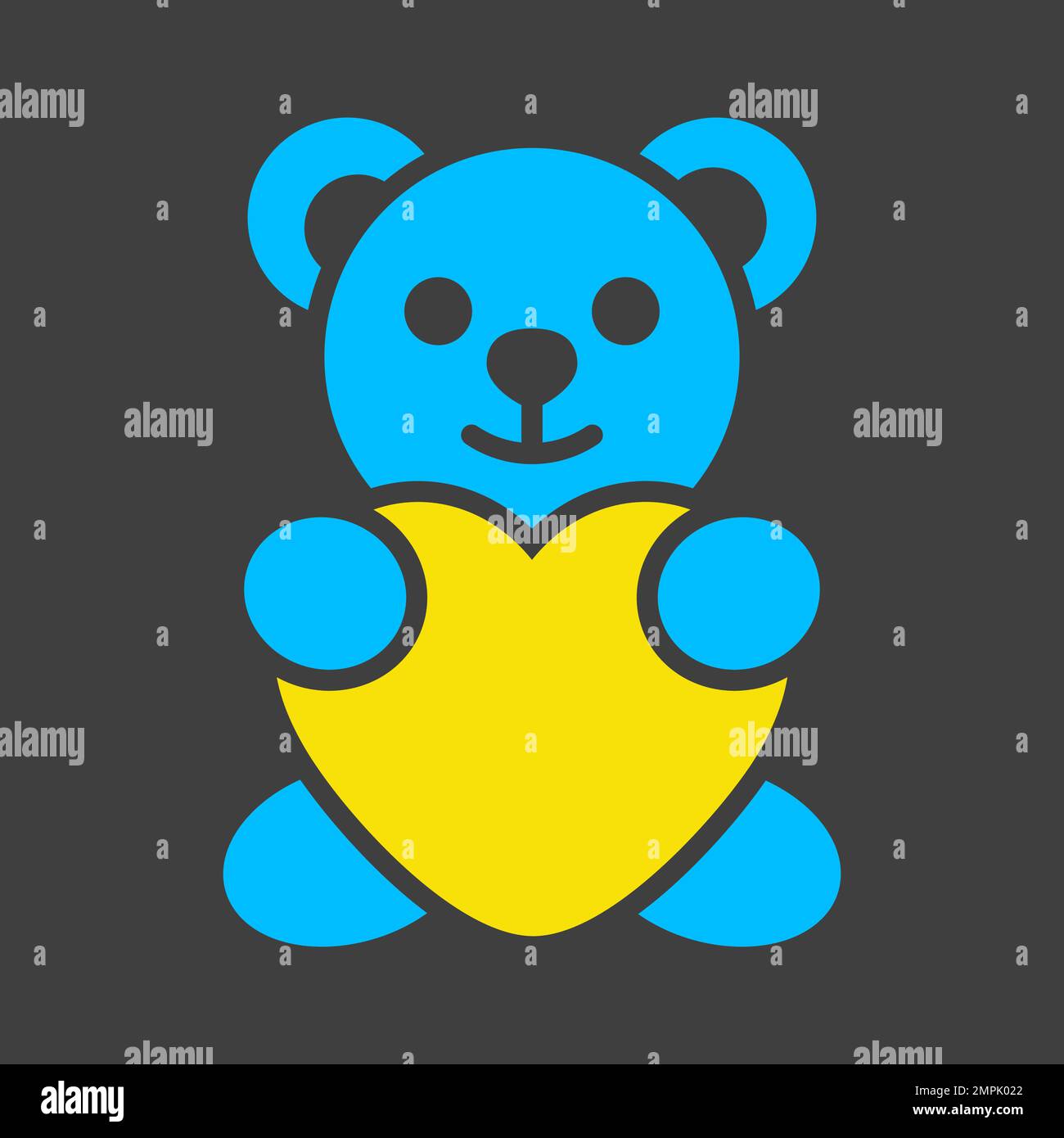 Teddy holding in the paws of big heart glyph on dark background icon ...