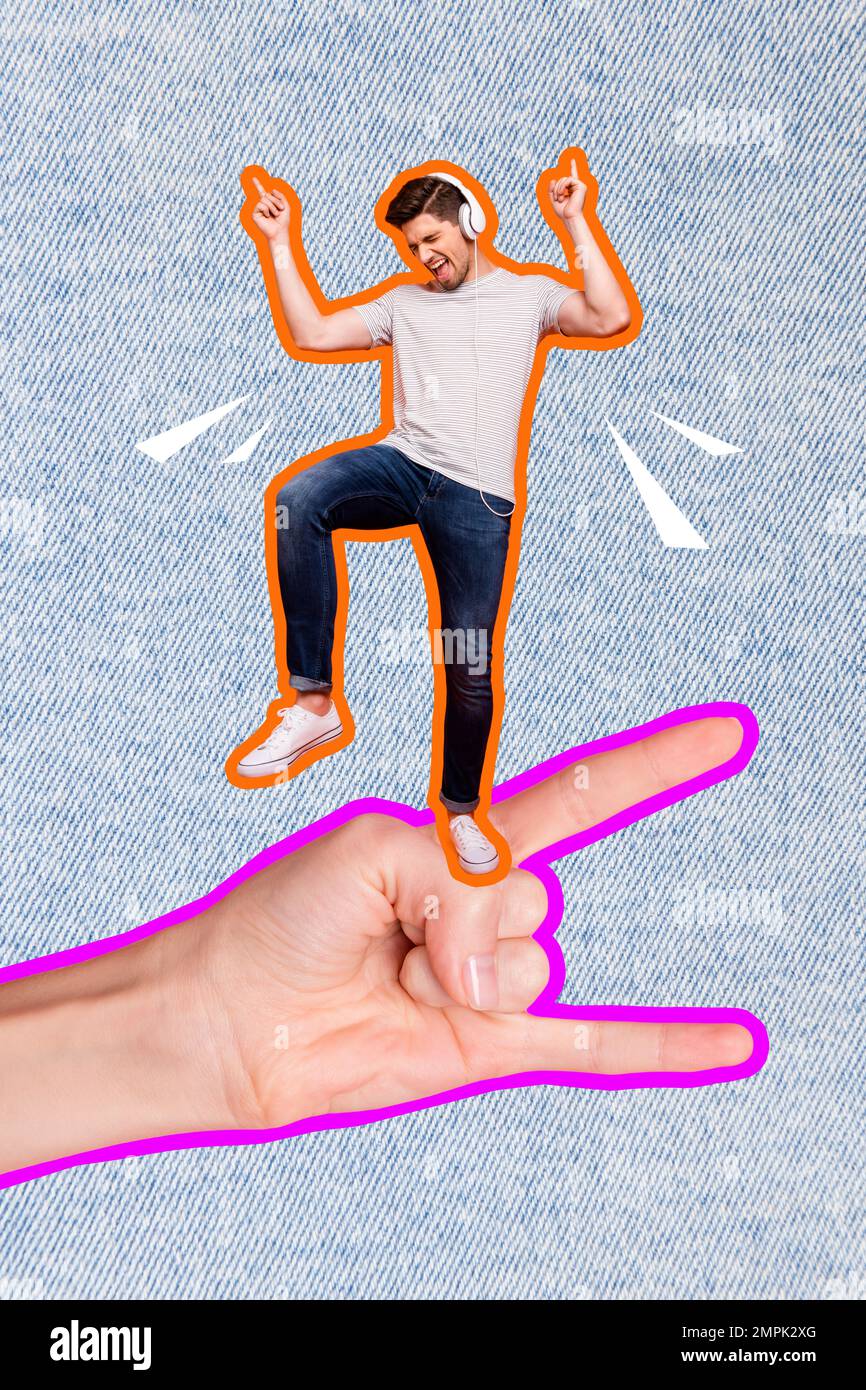 Photo picture poster postcard retro collage of overjoyed man rocker ...