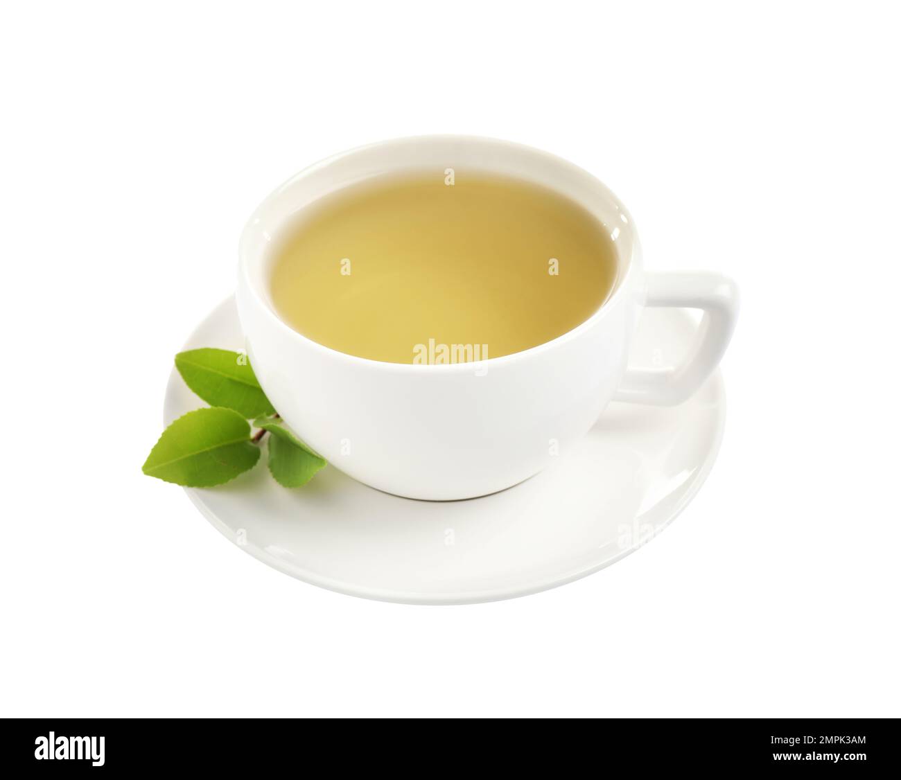 Cup of green tea and leaves isolated on white Stock Photo - Alamy