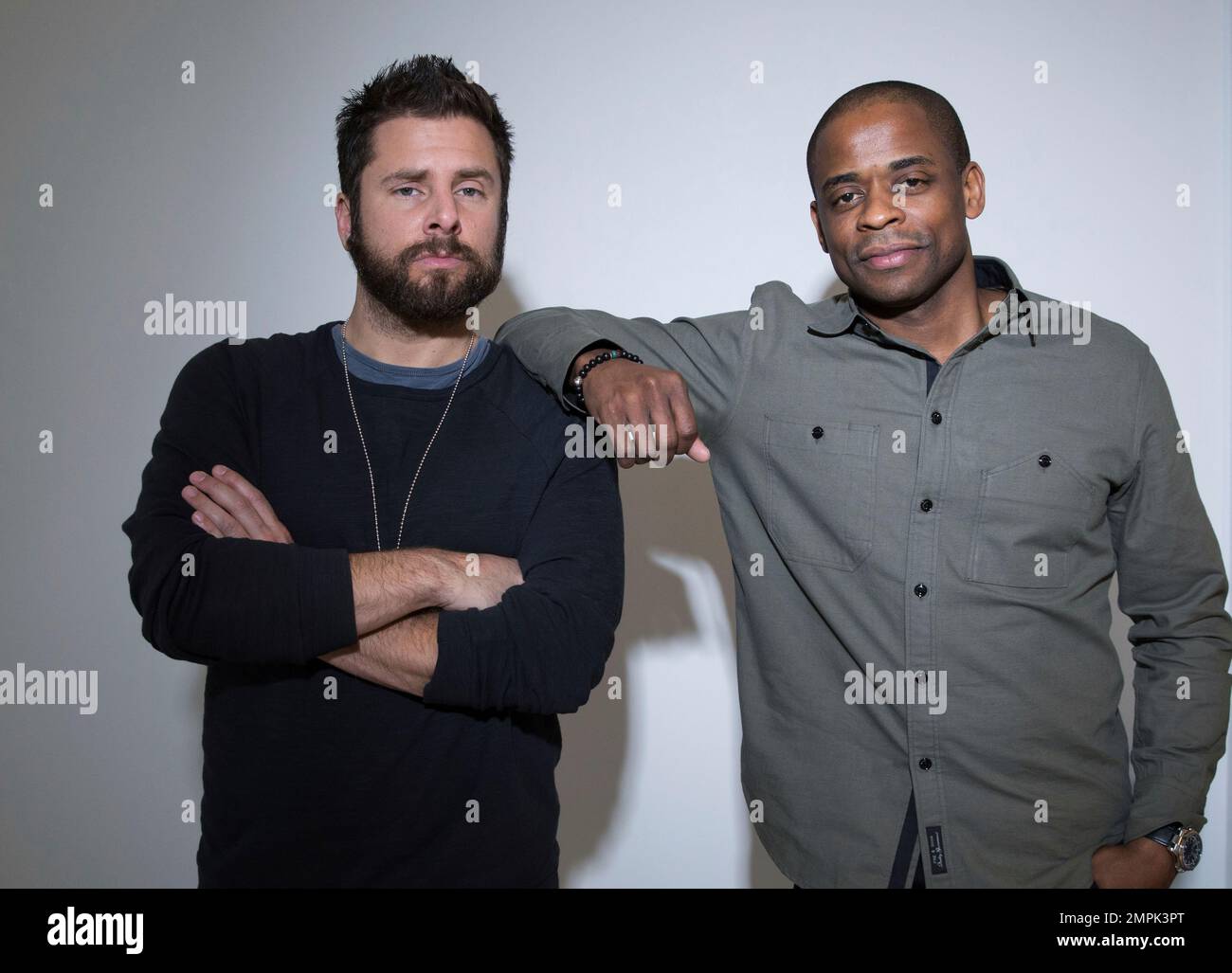 In this Nov. 27, 2017 photo, actors James Roday, left, and Dule Hill ...