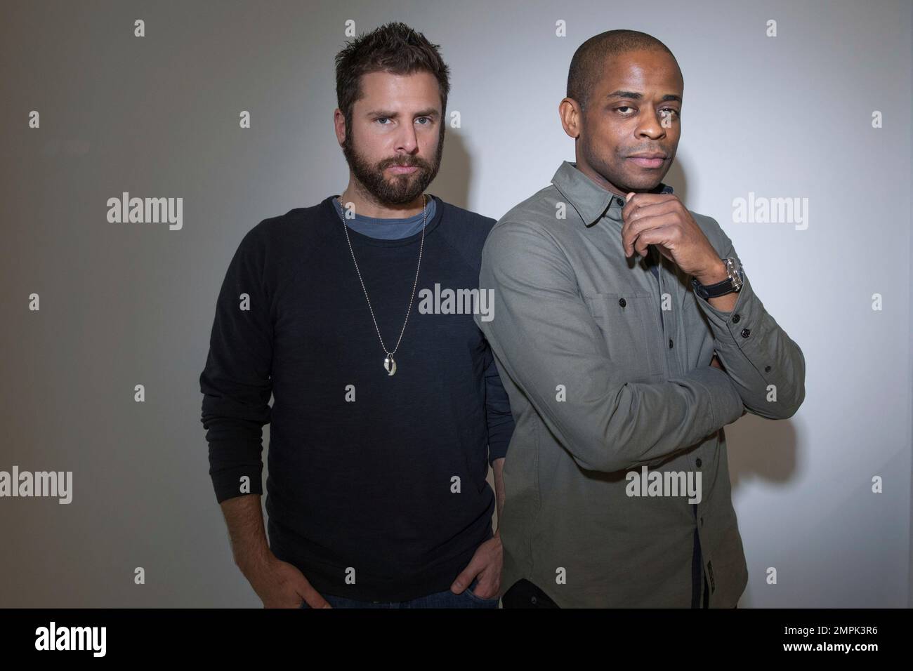In this Nov. 27, 2017 photo, actors James Roday, left, and Dule Hill ...