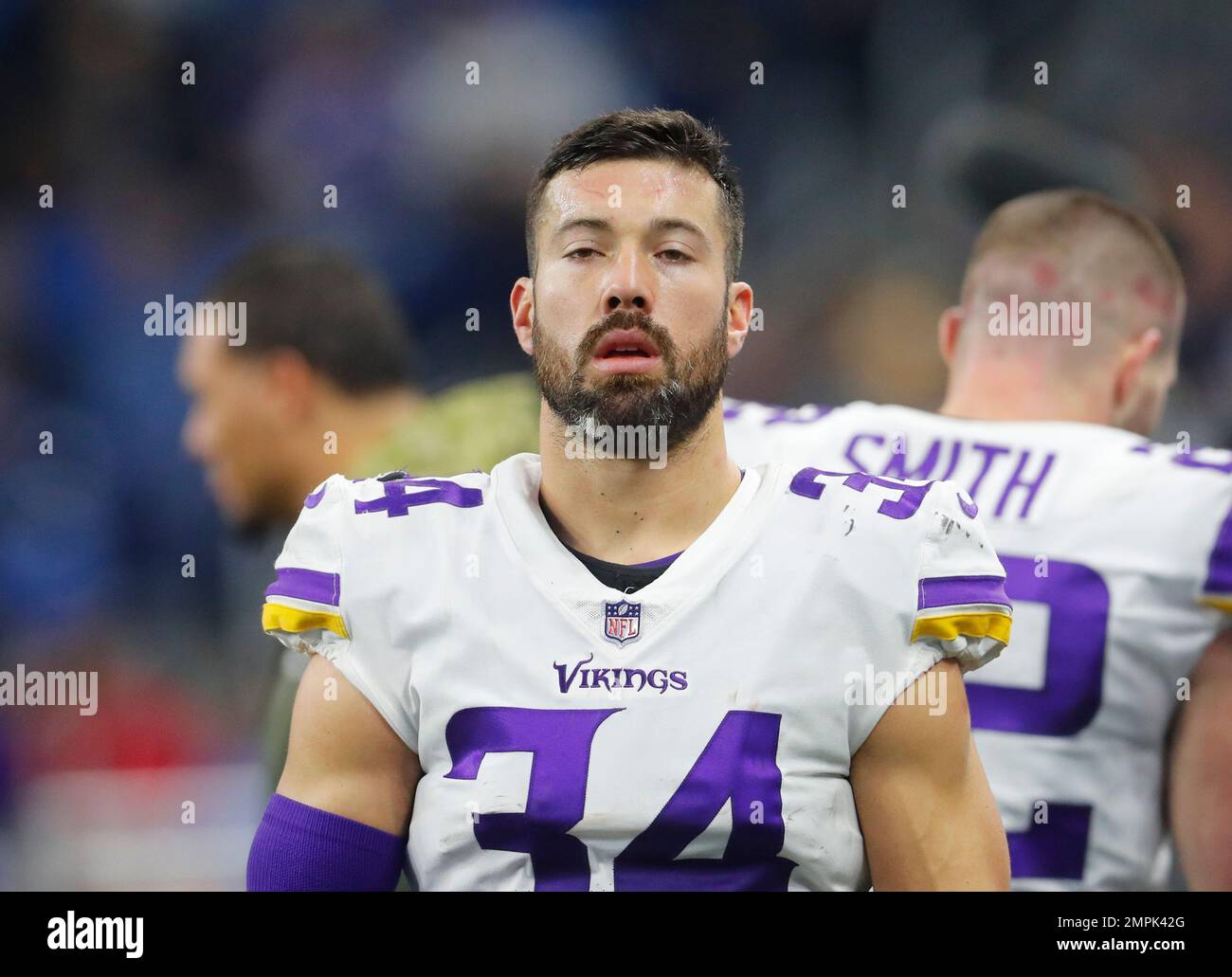 Minnesota Vikings strong safety Andrew Sendejo (34) watches against the ...