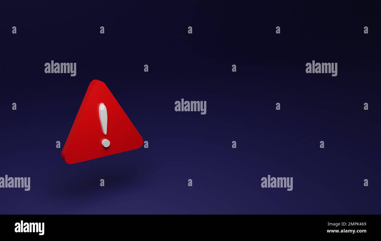 danger alert icon 3d illustration, program failure notice warning sing ...