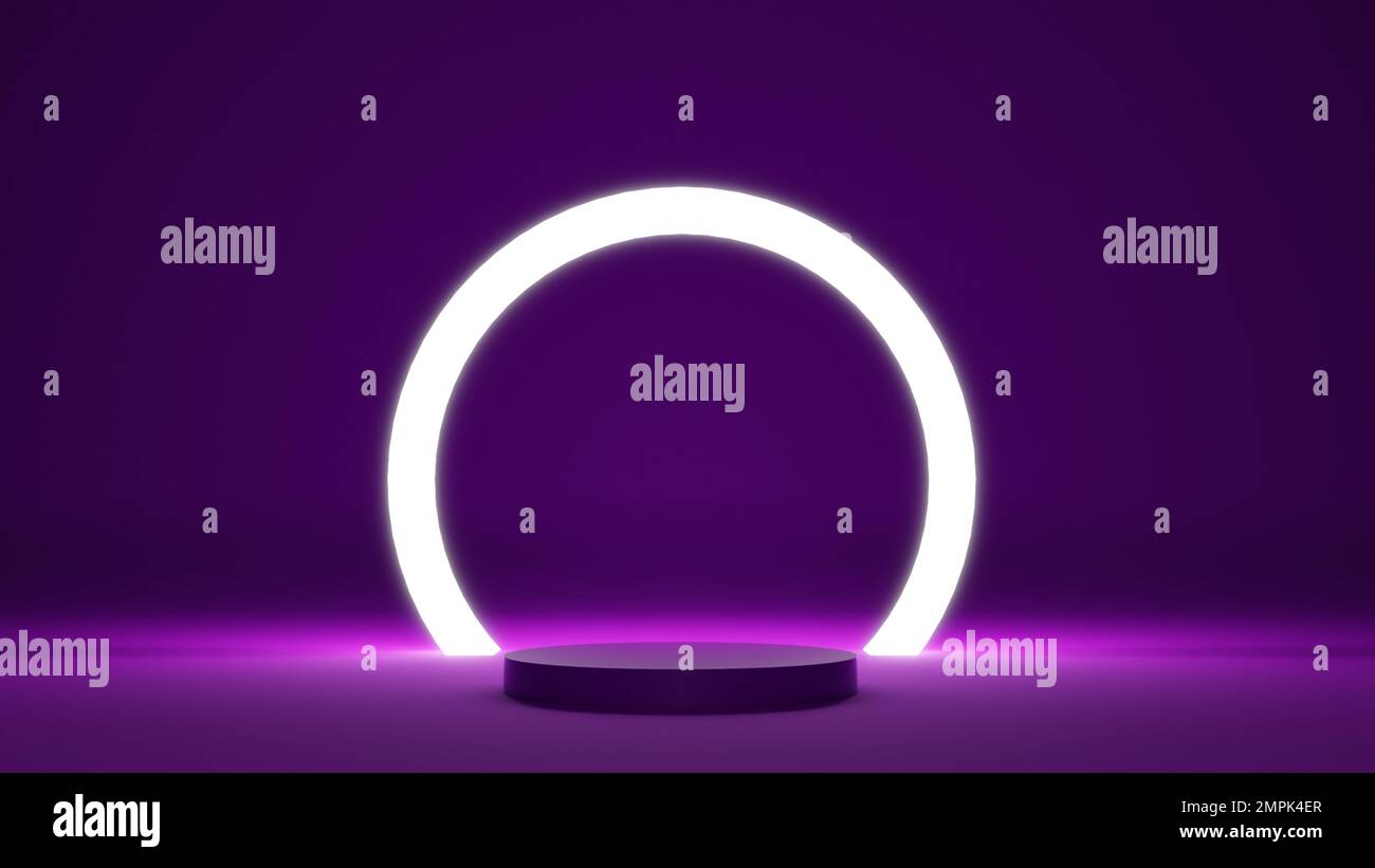 purple stand for product display, neon product presentation dark theme ...