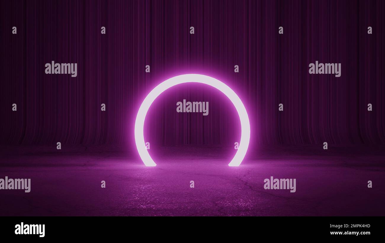3d render abstract backdrop, glowing purple ring neon 3d illustration ...