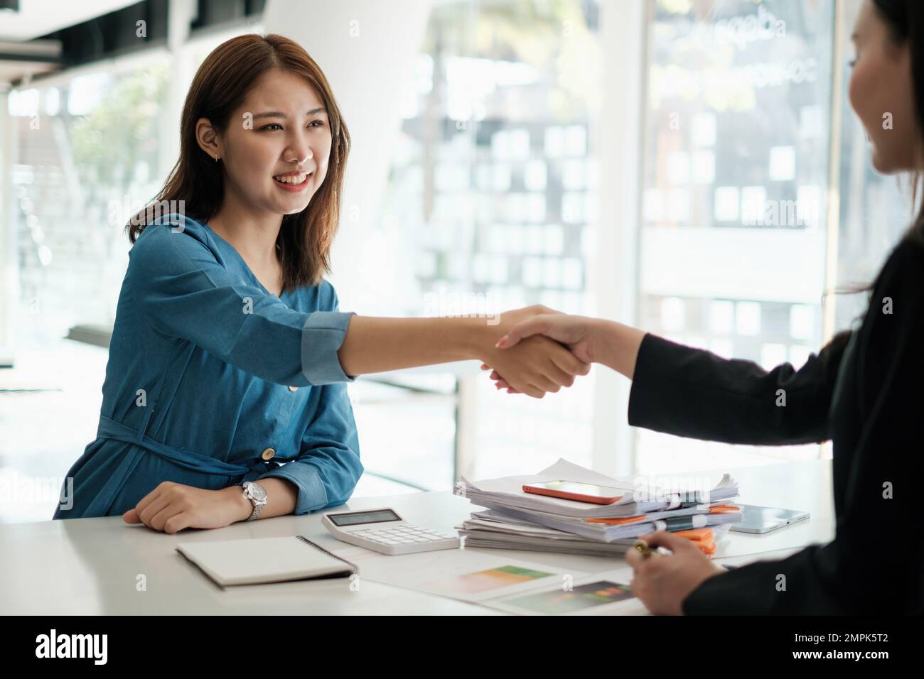 Business people successful negotiation and handshake. celebration ...