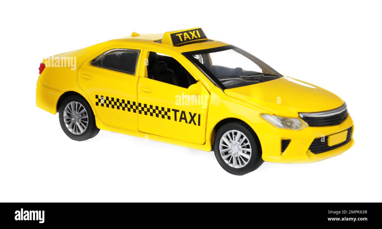 Yellow taxi car model isolated on white Stock Photo - Alamy