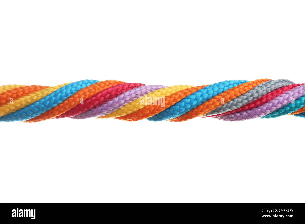 Twisted colorful ropes isolated on white. Unity concept Stock Photo - Alamy