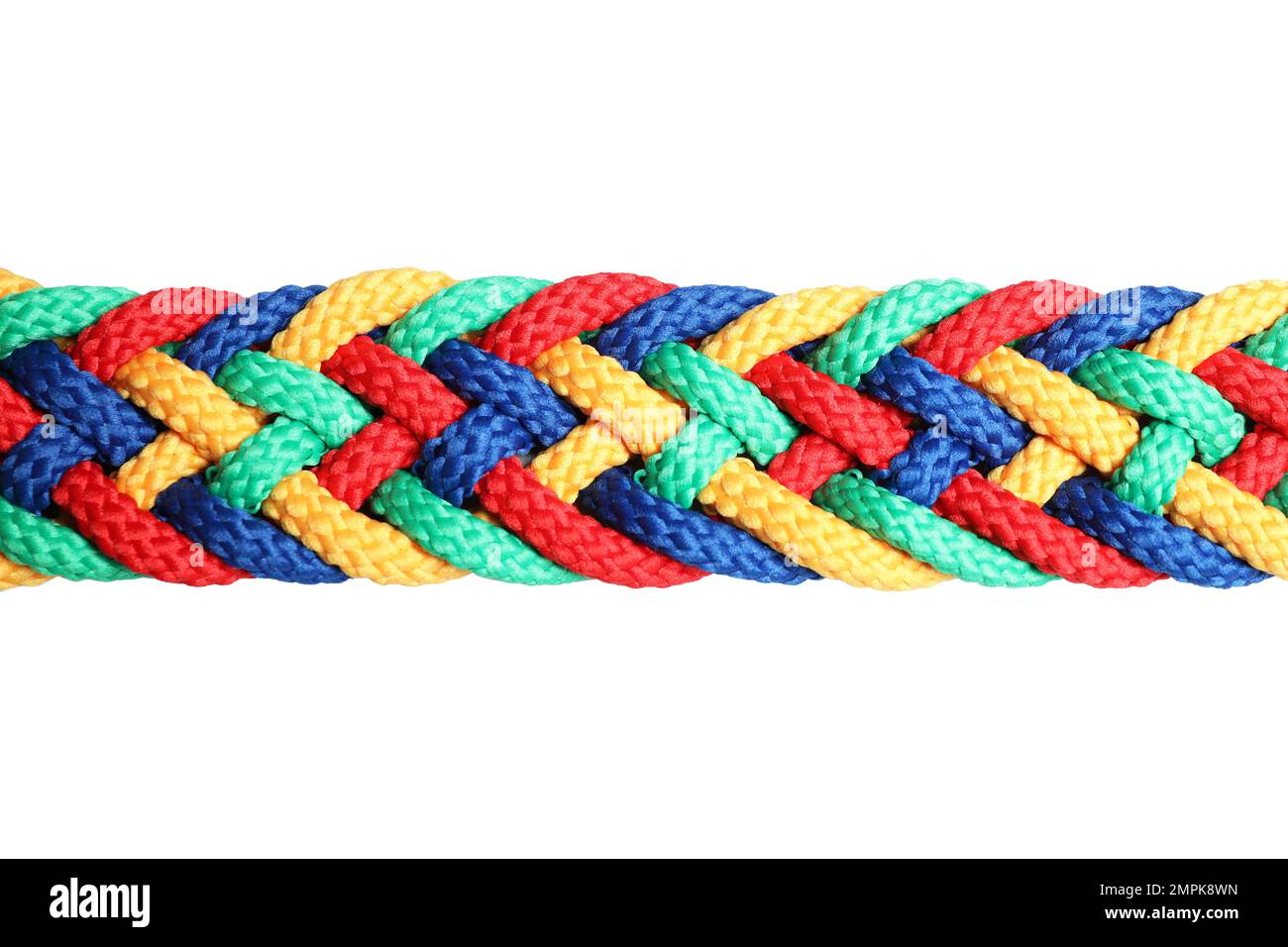 Braided colorful ropes isolated on white, top view. Unity concept Stock ...