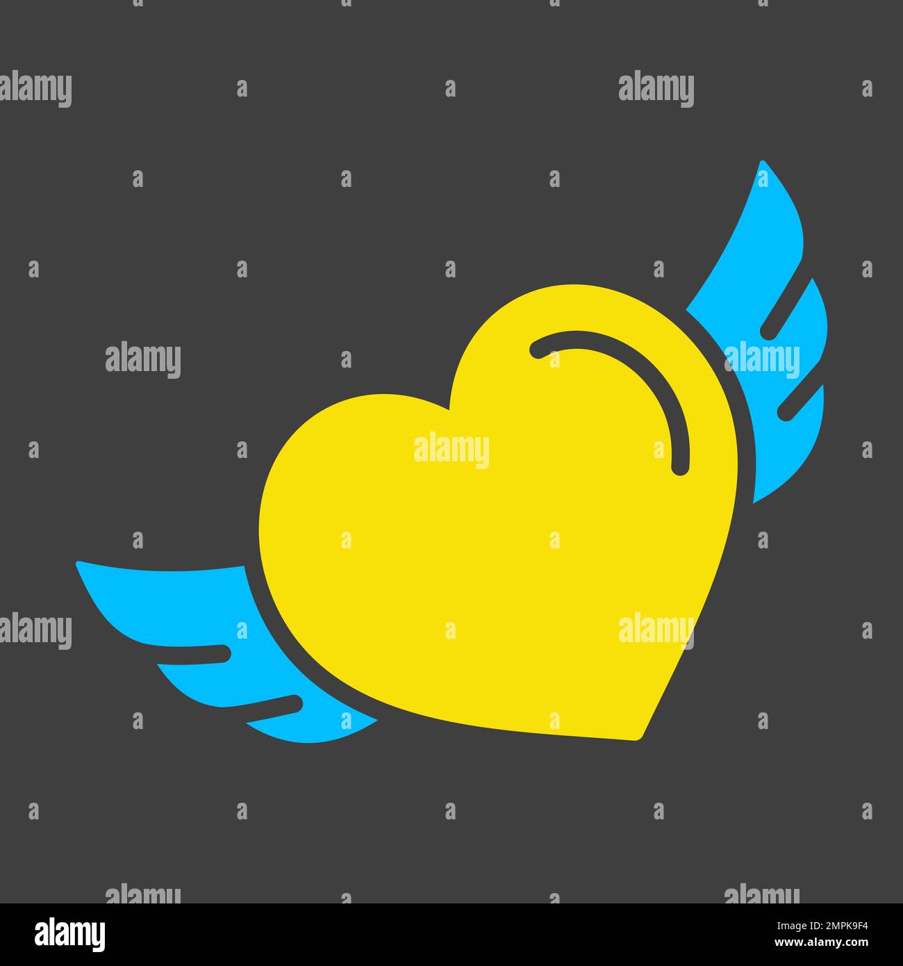 Heart with wings glyph on dark background icon. Valentines day symbol ...