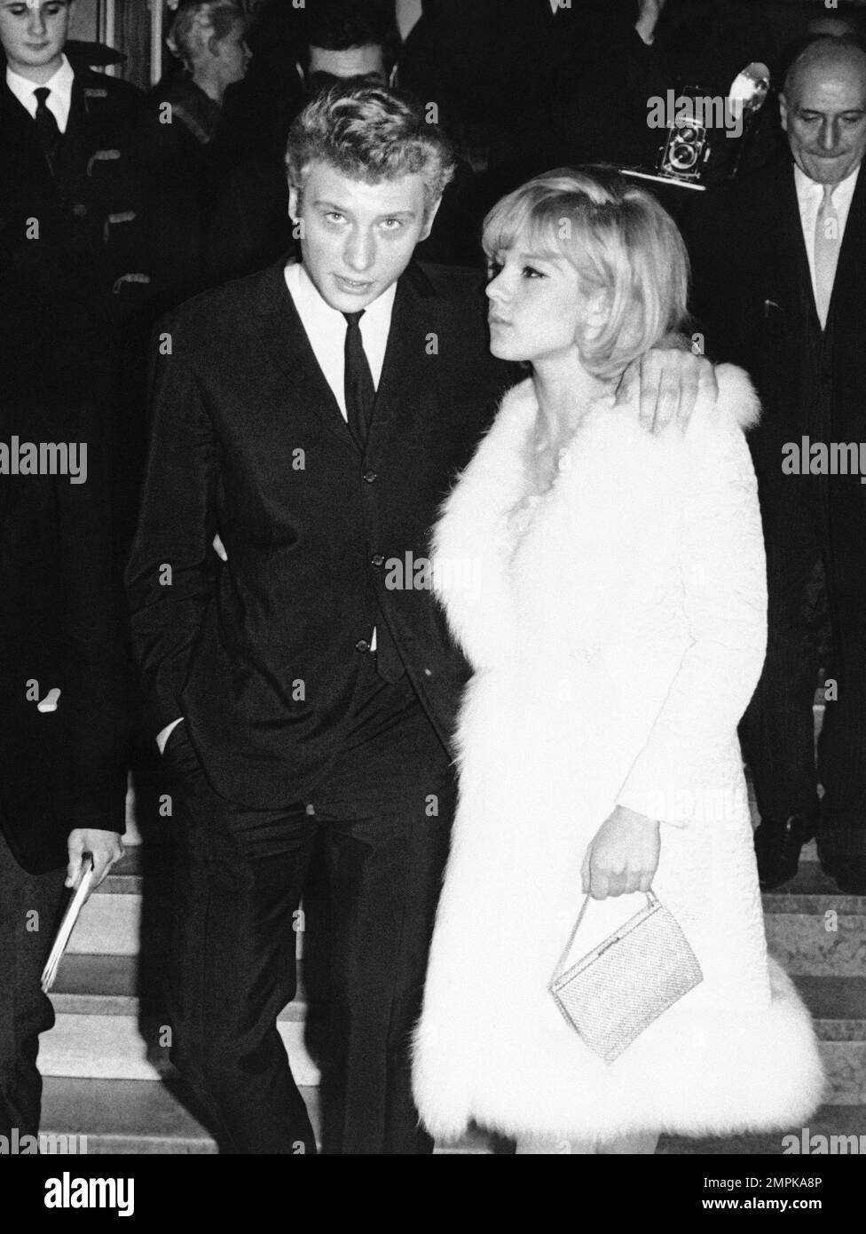 FILE - In this Feb. 27 1964 French singer Johnny Hallyday and Sylvie Vartan attend the premiere ...