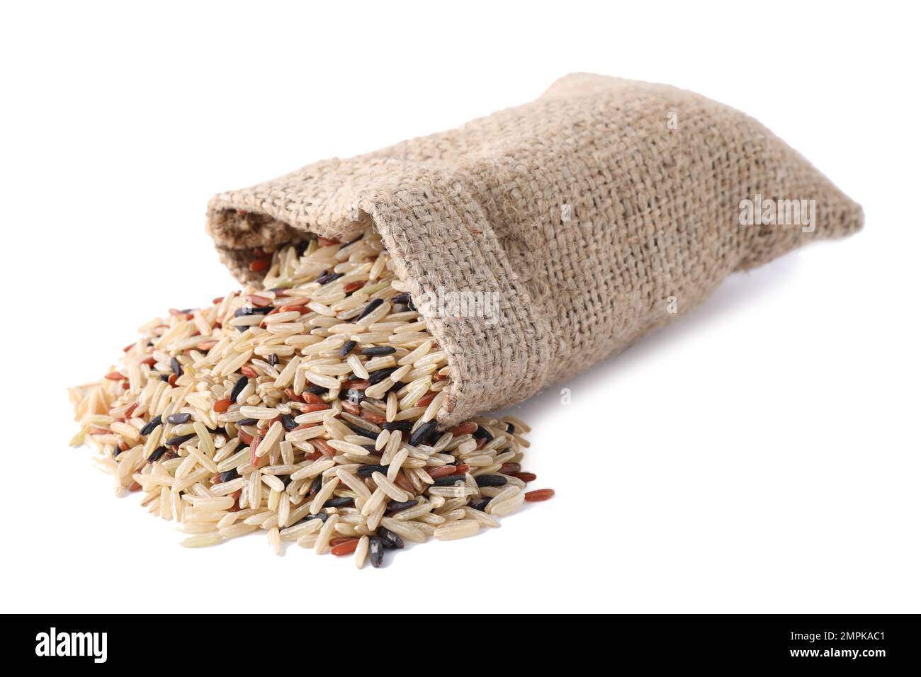 Mix of brown rice in bag isolated on white Stock Photo - Alamy
