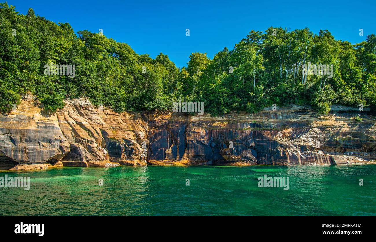 Scenic Pictured Rock Lakeshore from lake Superior Northern Michigan ...