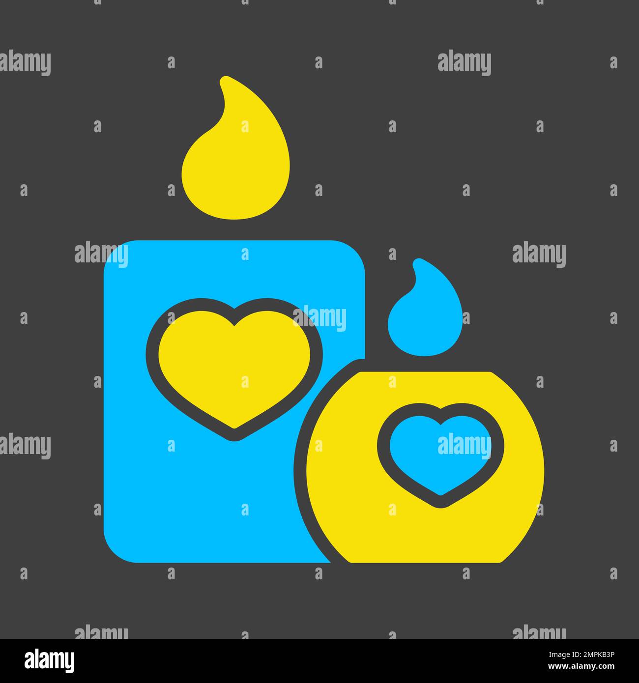 Burning candle with hearts glyph on dark background icon. Valentines ...