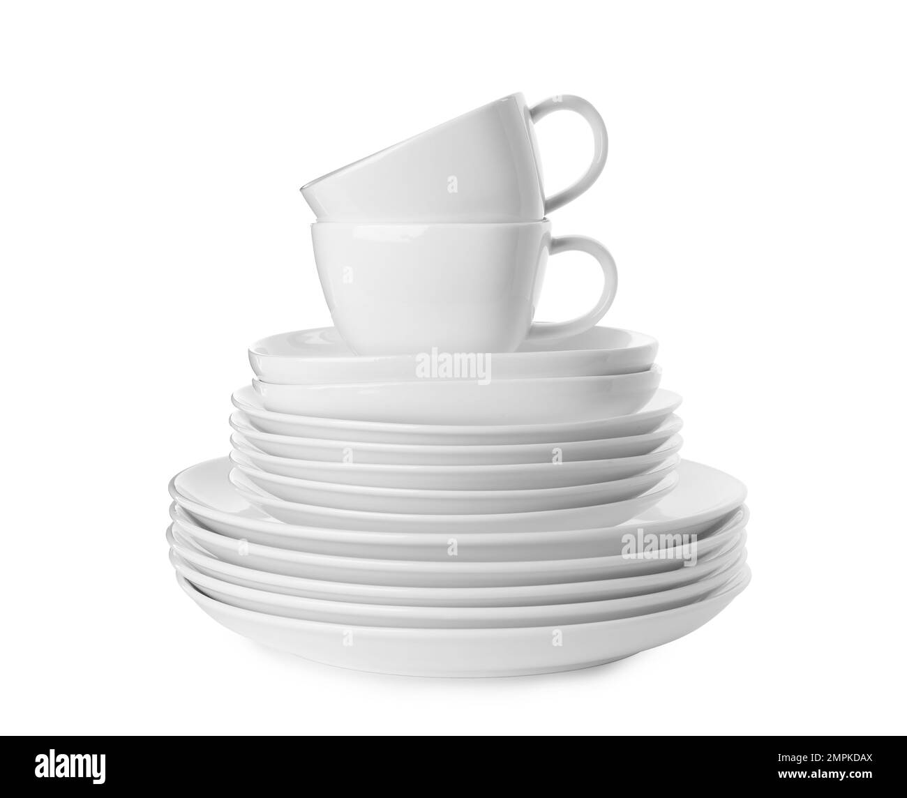 Set of clean tableware isolated on white Stock Photo - Alamy