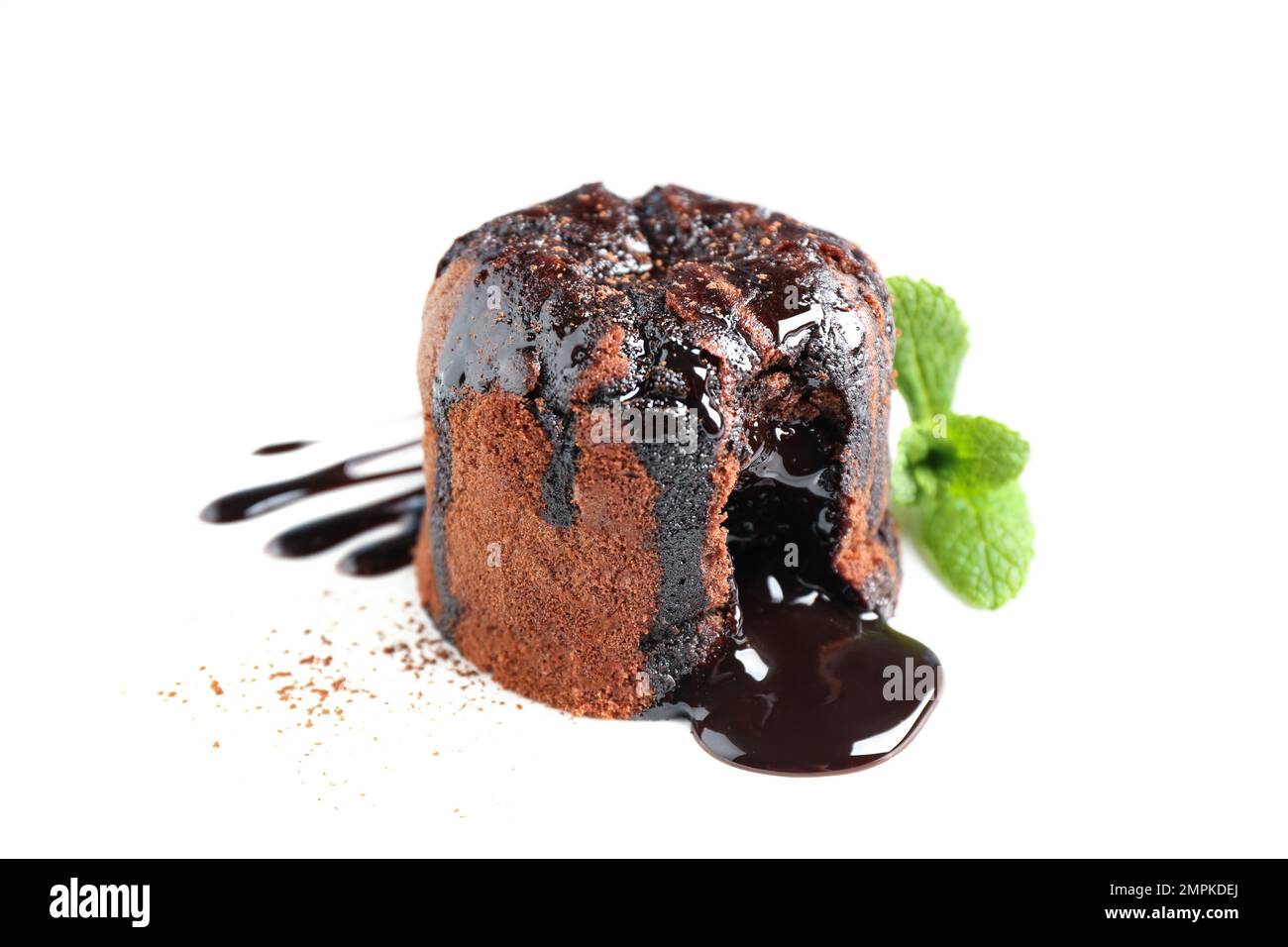 Delicious warm chocolate lava cake on white background Stock Photo - Alamy
