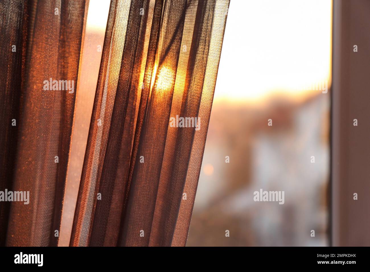 Window with beautiful transparent curtain, closeup view Stock Photo - Alamy