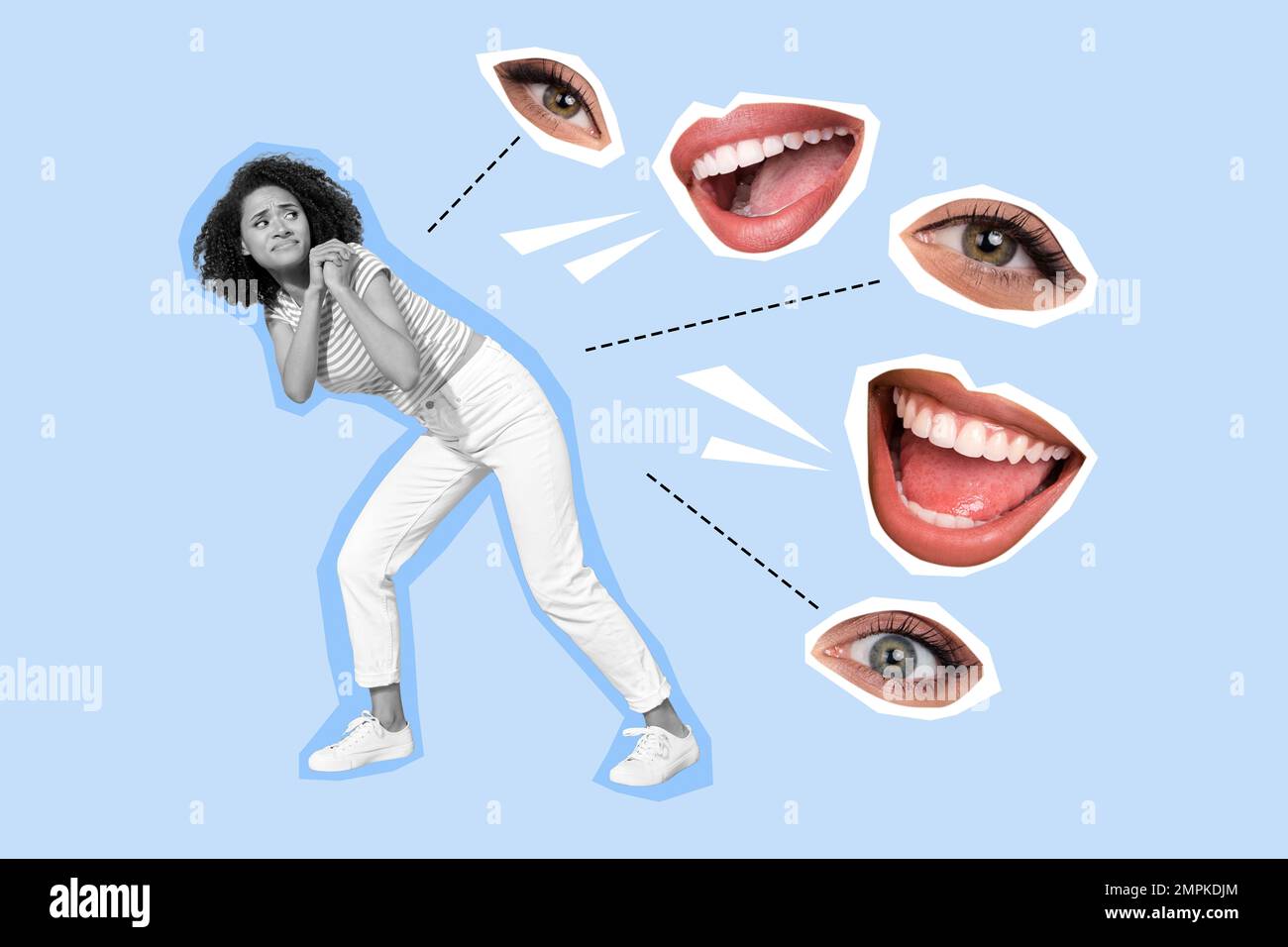 Collage photo artwork design of young funny stressed girl eyes watching ...