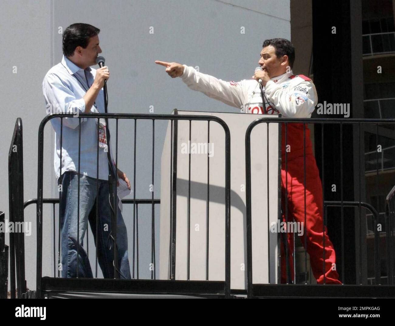 Carlos Mencia takes part in the post-race intervies following the Long ...