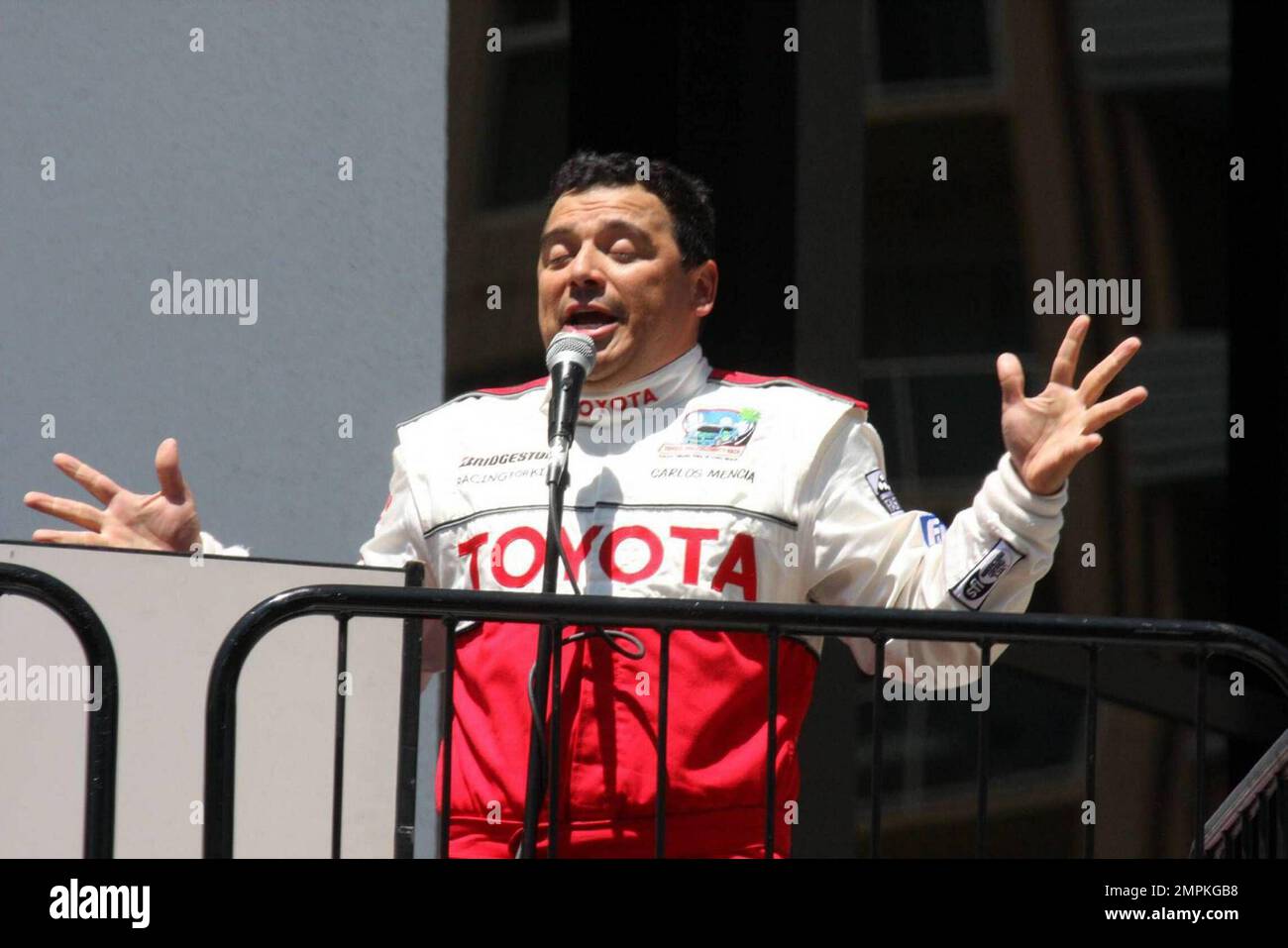 Carlos Mencia takes part in the post-race intervies following the Long ...