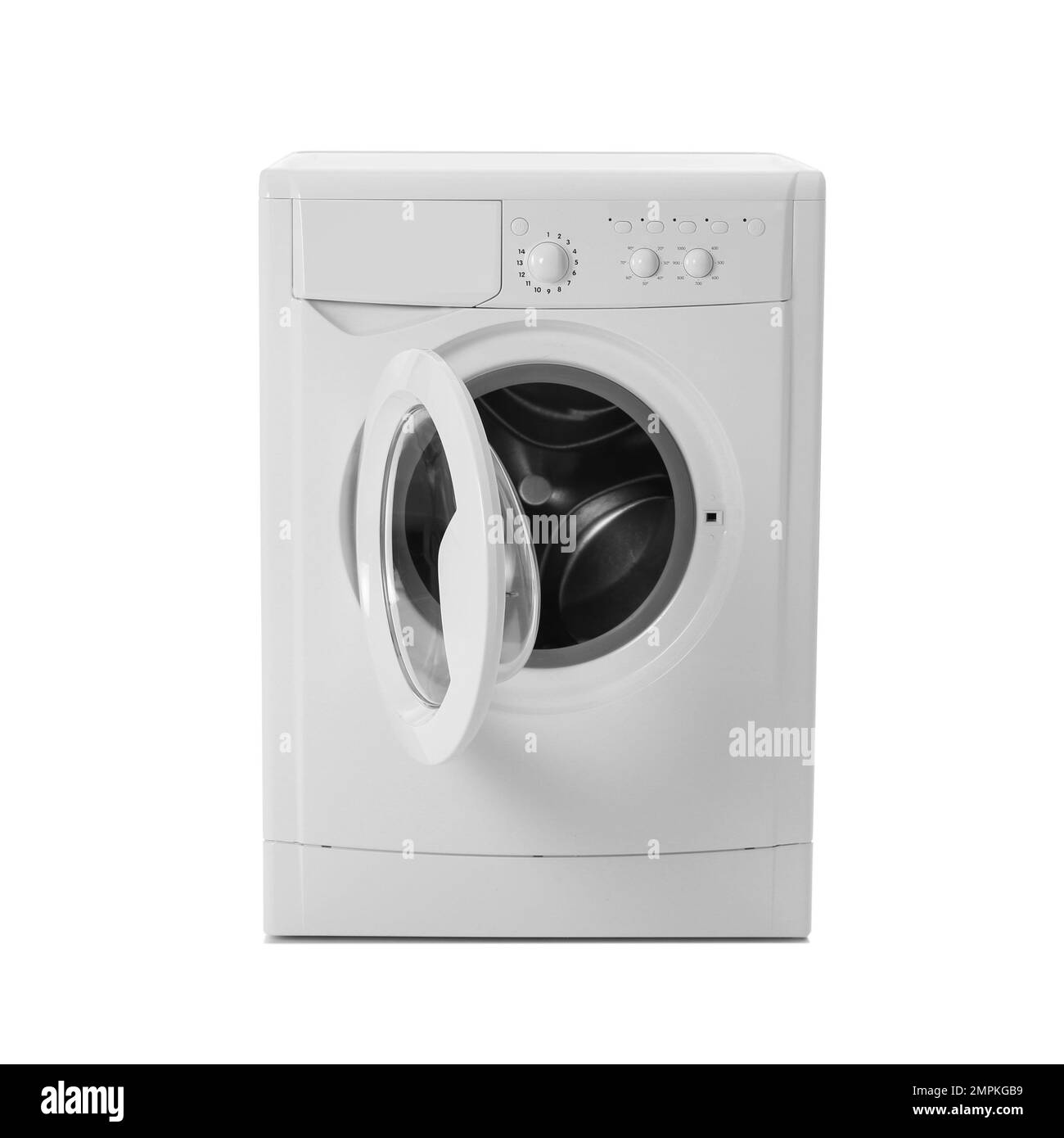 Modern washing machine isolated on white. Laundry day Stock Photo - Alamy