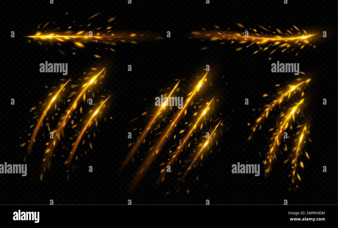 Iron cut effect with fire sparks and light lines. Abstract yellow ...