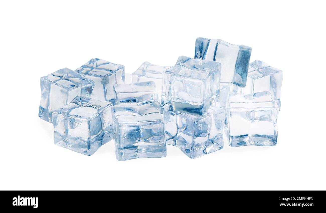 Crystal clear ice cubes isolated on white Stock Photo - Alamy