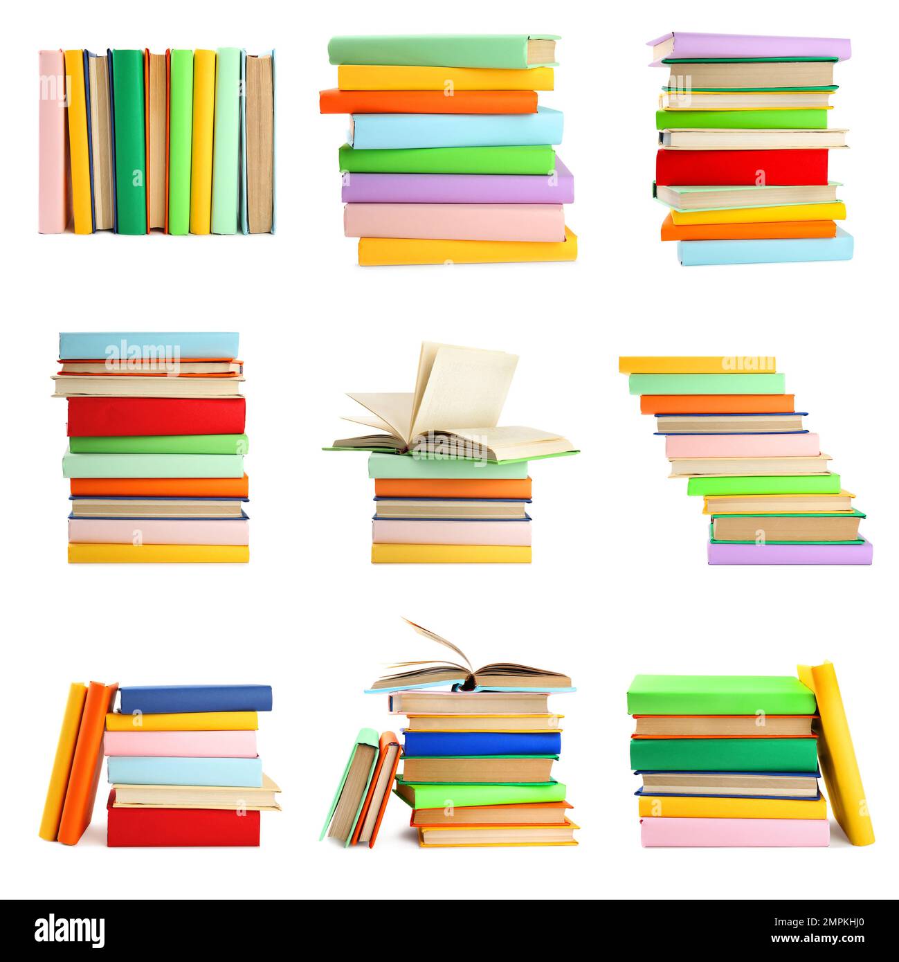 Set of different bright hardcover books on white background Stock Photo ...