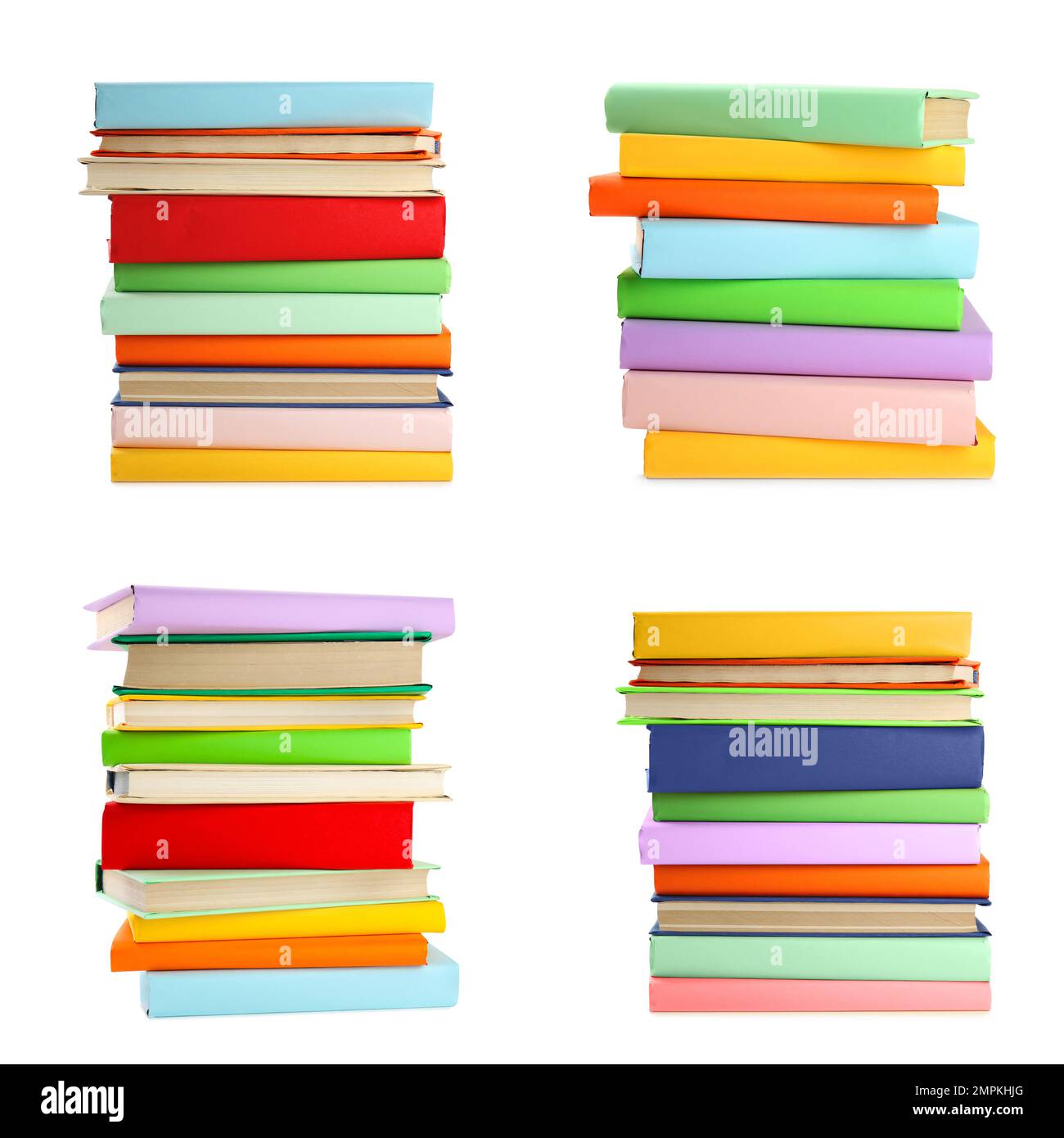 Set of different bright hardcover books on white background Stock Photo ...