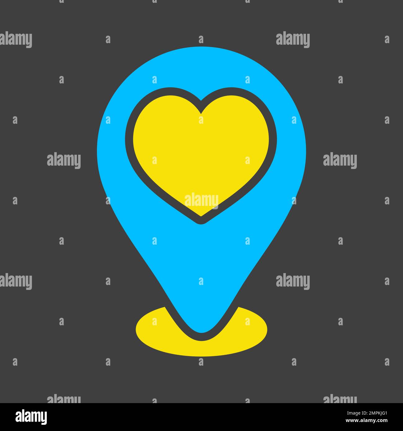 Map pointer with heart glyph on dark background icon. Valentine day ...