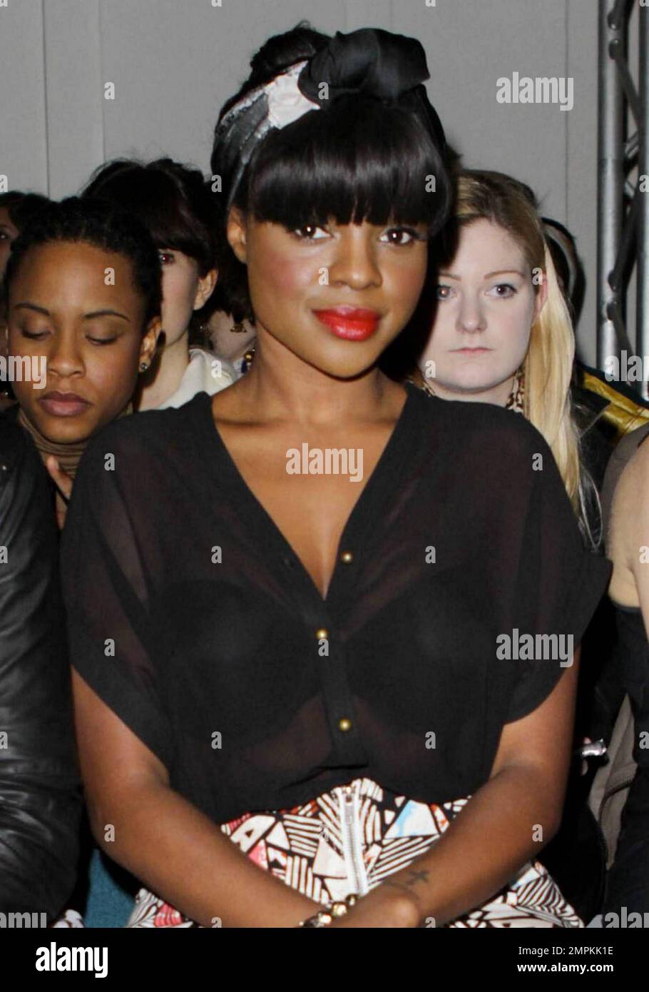 Keisha Buchanan wears a see-through top at the Jaeger fashion show ...