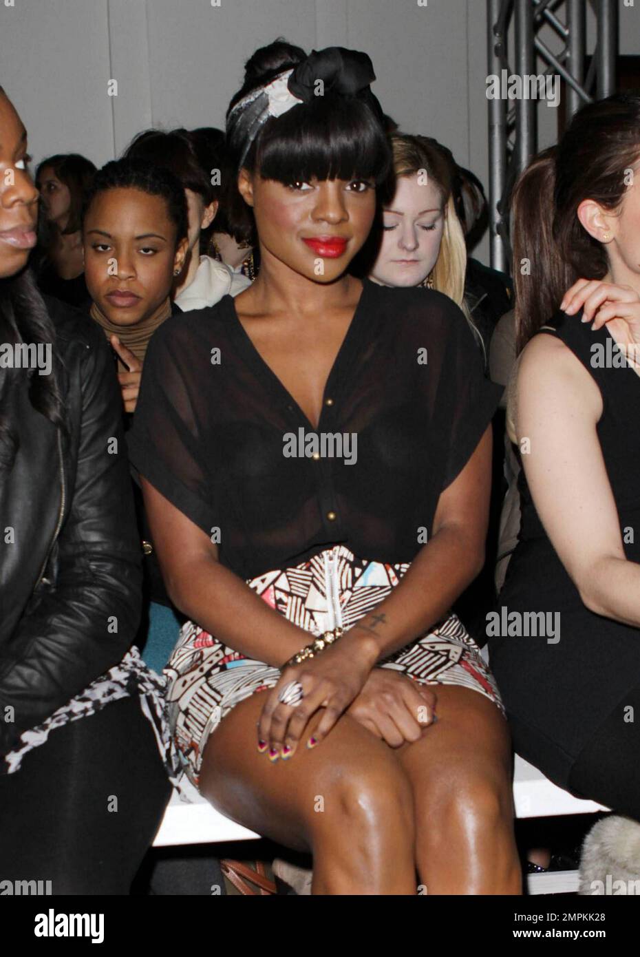 Keisha Buchanan wears a see-through top at the Jaeger fashion show ...