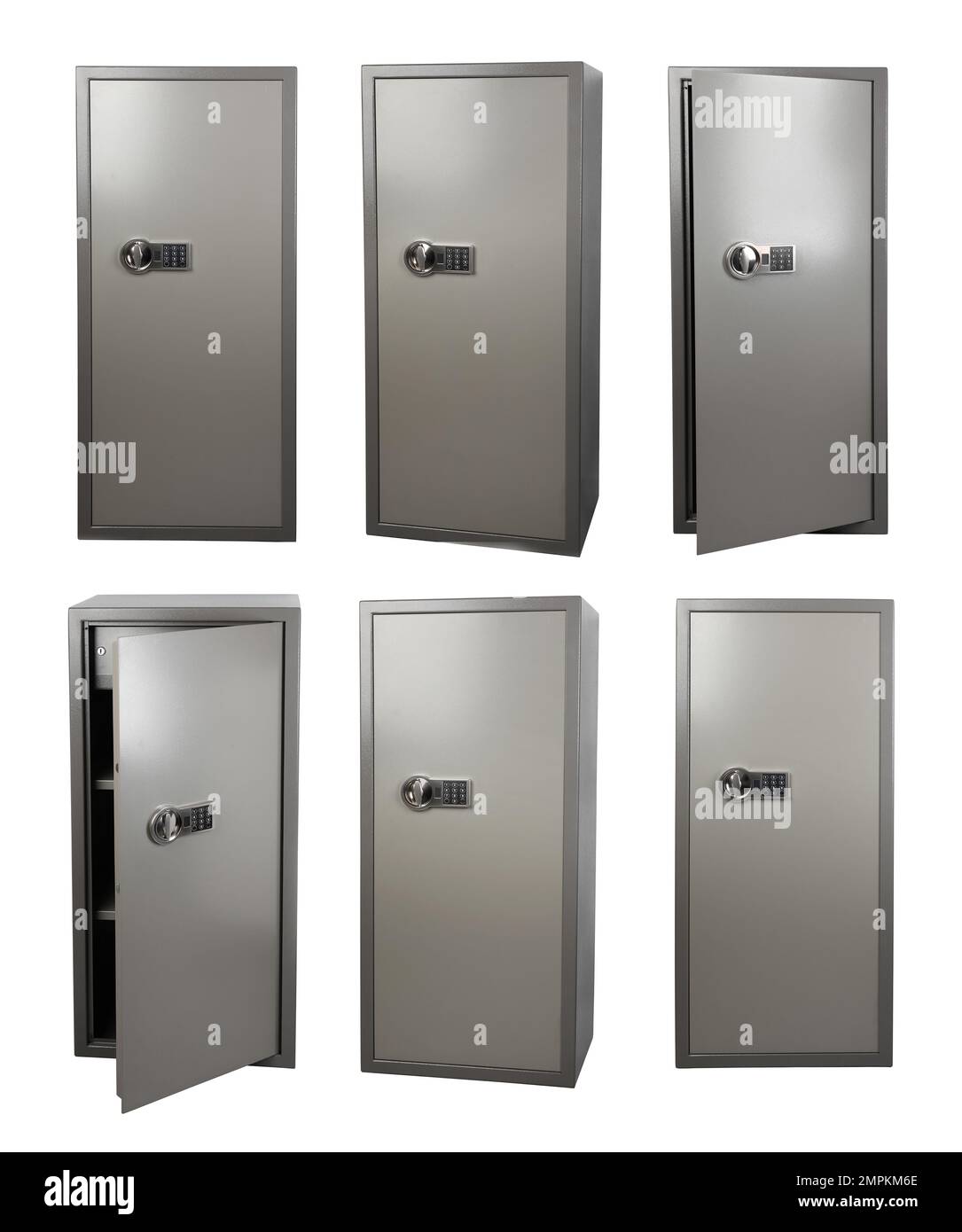 Set of steel safes on white background Stock Photo - Alamy