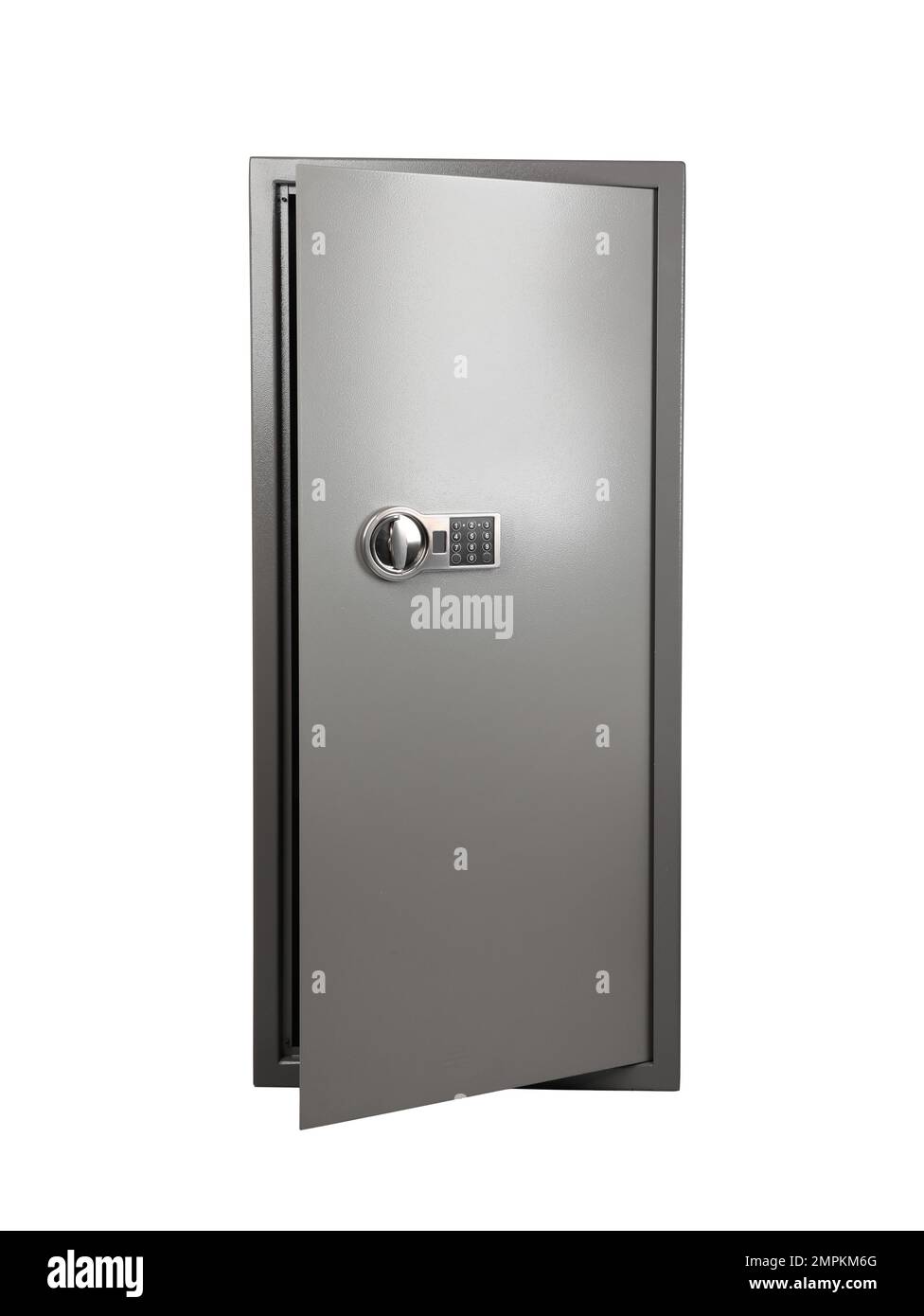 Big steel safe with electronic lock on white background Stock Photo - Alamy