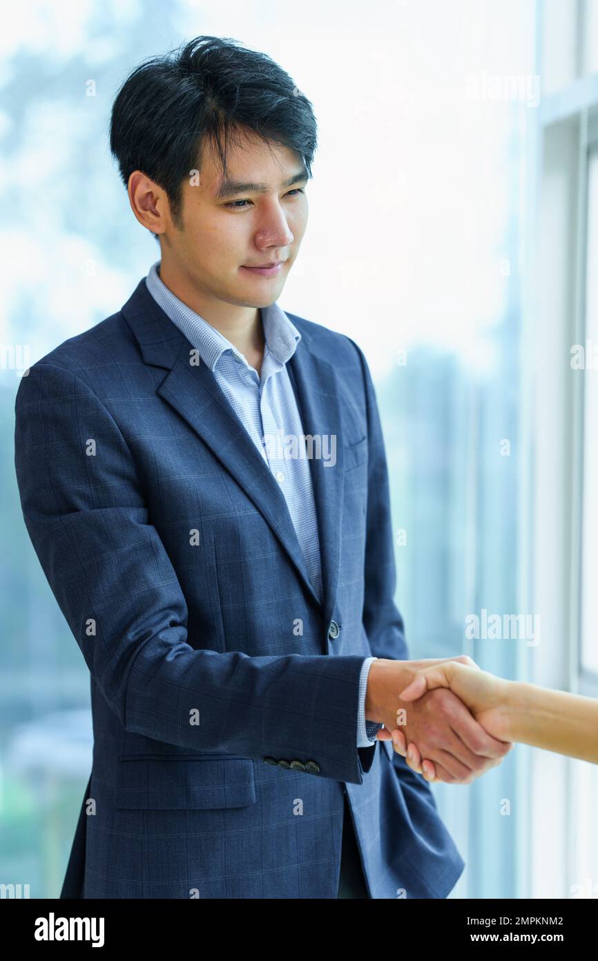 Business people successful negotiation and handshake. celebration ...