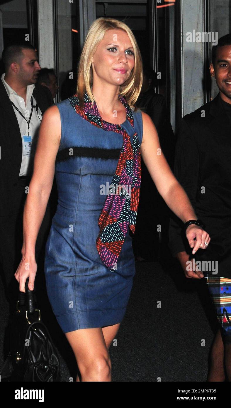 Claire Danes arrives at a fashion show during day three of Mercedes-Benz Fashion Week Spring ...