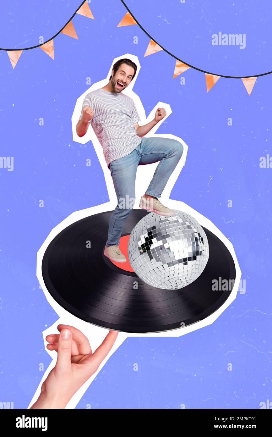 Vertical photo collage of young overjoyed winner funny guy weekend ...