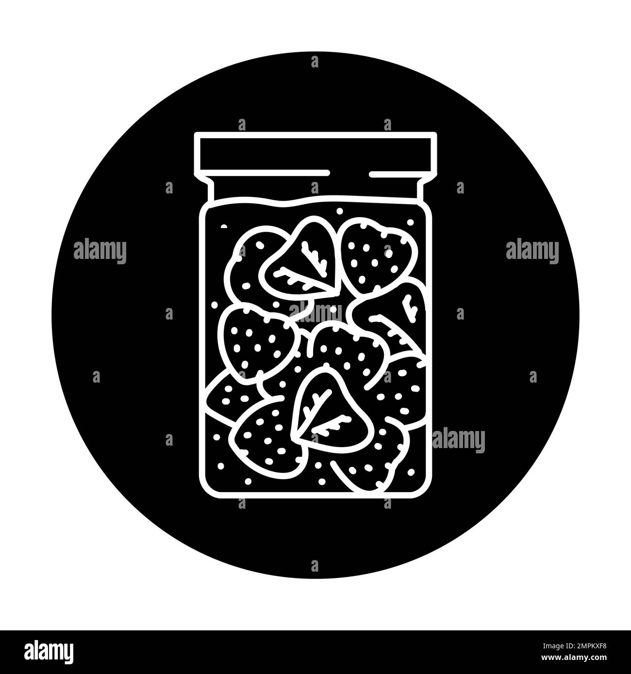 Pickled strawberries in a jar color line icon. Homemade canned food ...