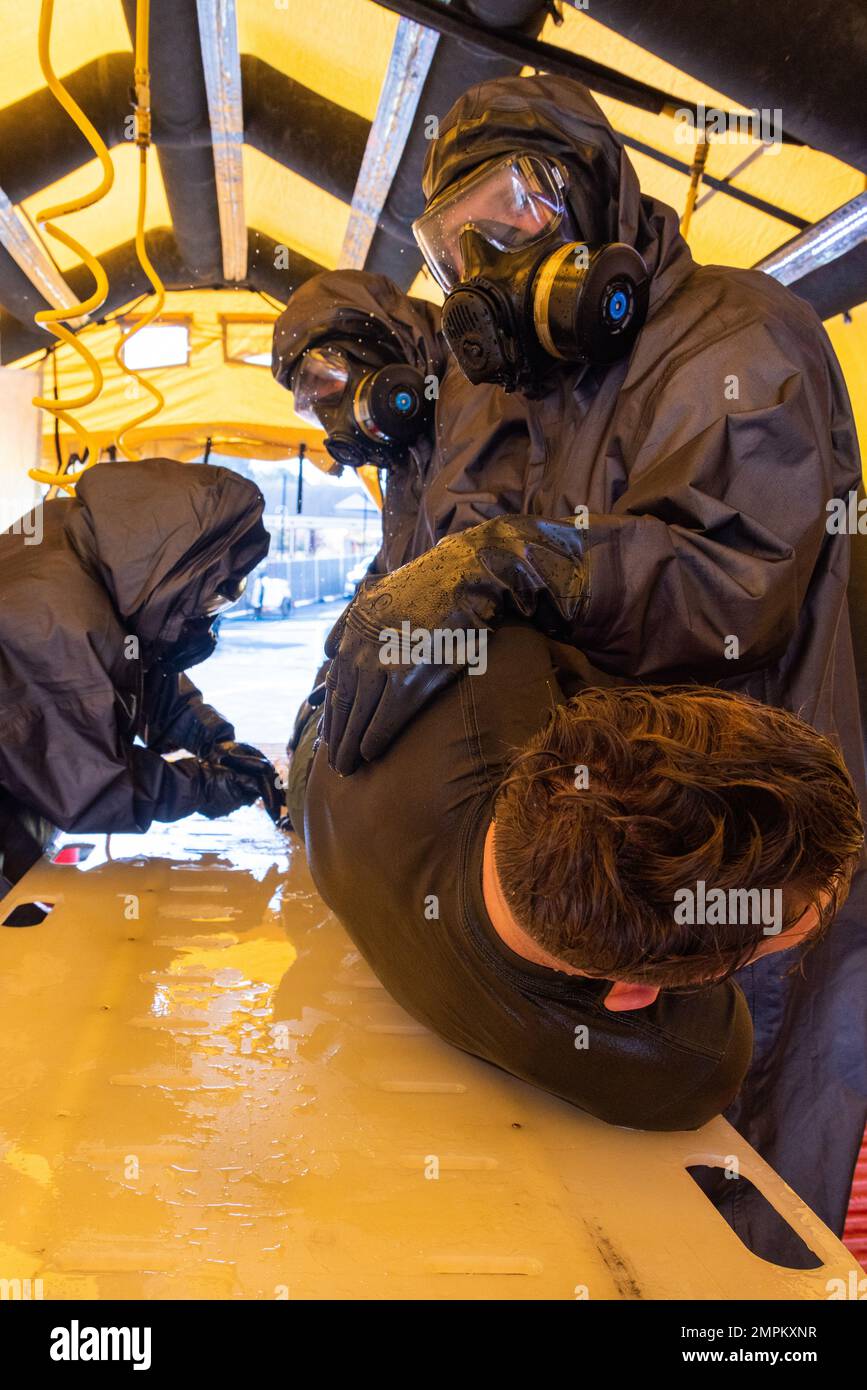 U.S. Marines with Chemical Biological Incident Response Force spray a ...