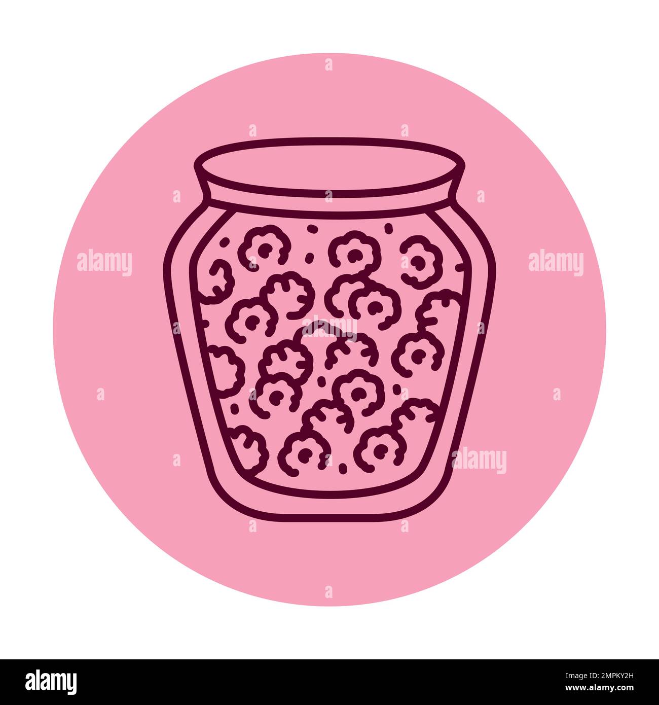 Pickled raspberry jam in a jar color line icon. Homemade canned food ...