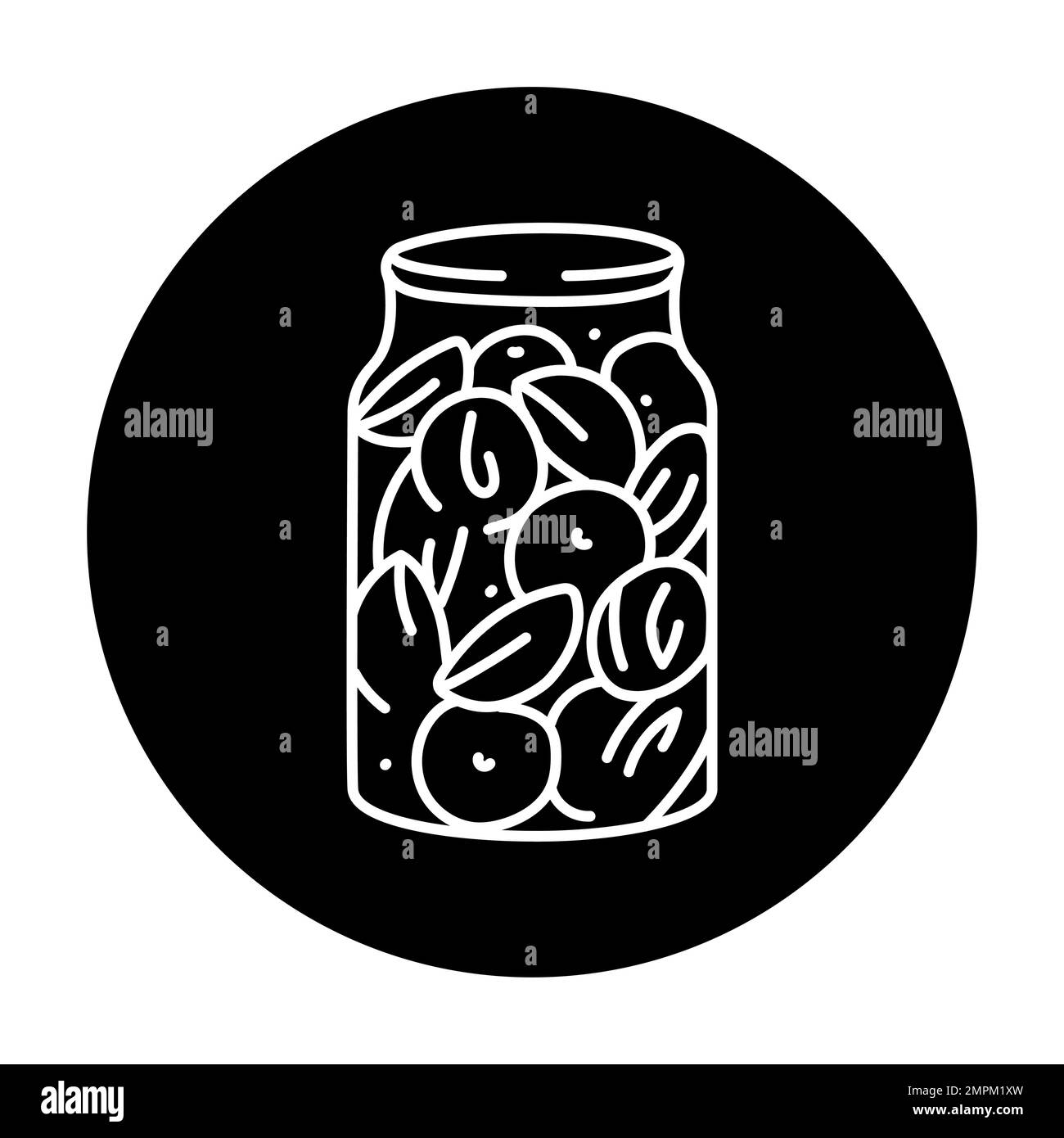 Pickled apricots in a jar color line icon. Homemade canned food Stock ...