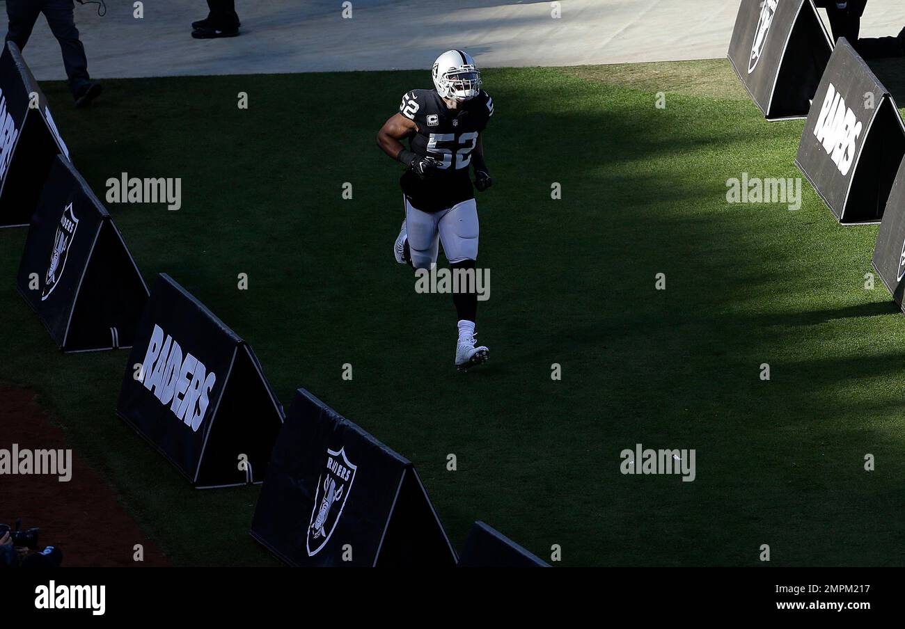 Oakland Raiders defensive end Khalil Mack (52) is introduced before an ...
