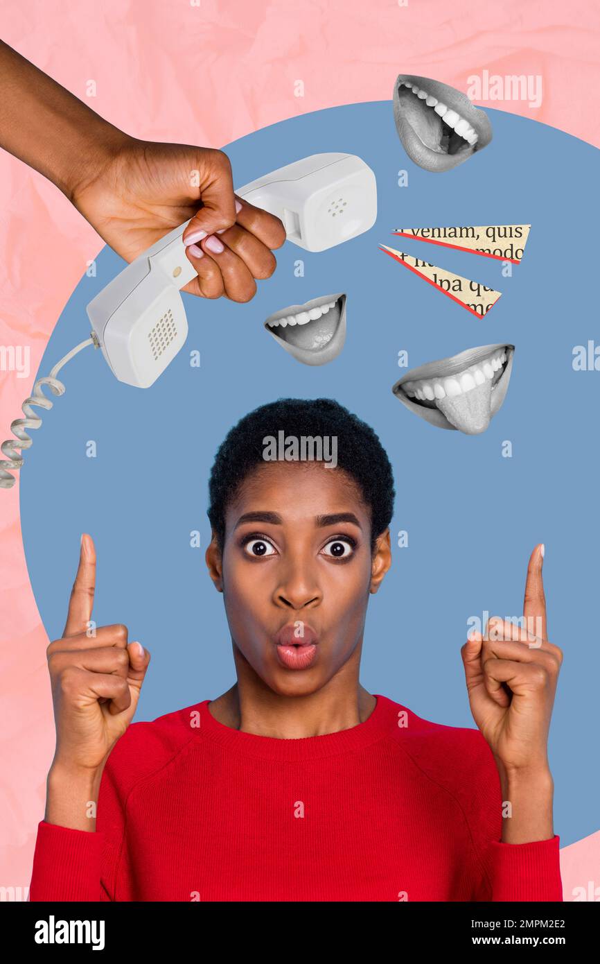 Template Banner Poster Collage Of Surprised Male Lady Point Finger