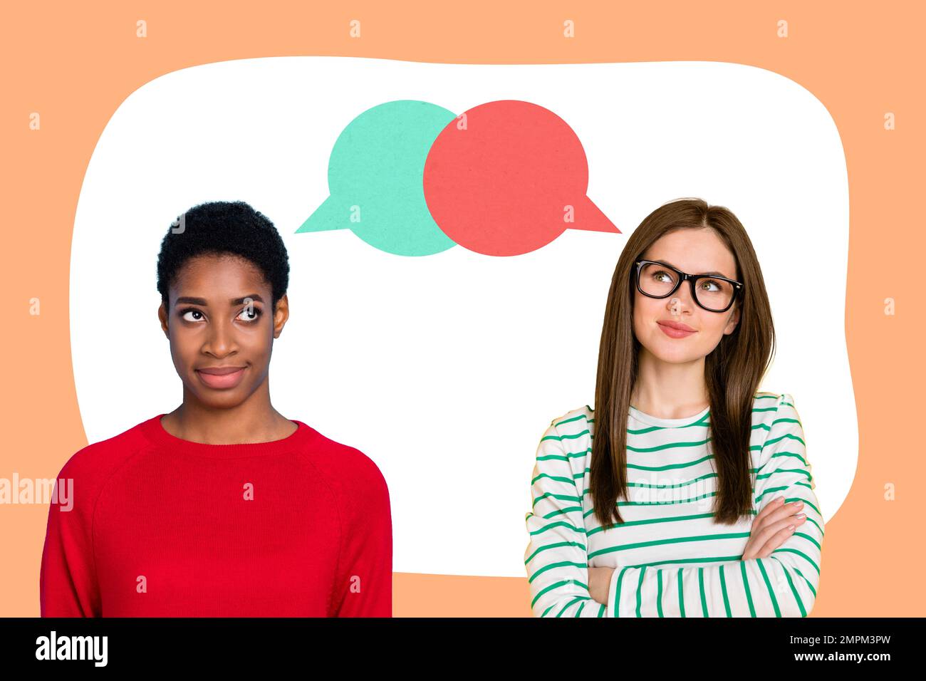 Creative magazine poster banner of two people classmates fellows decide ...