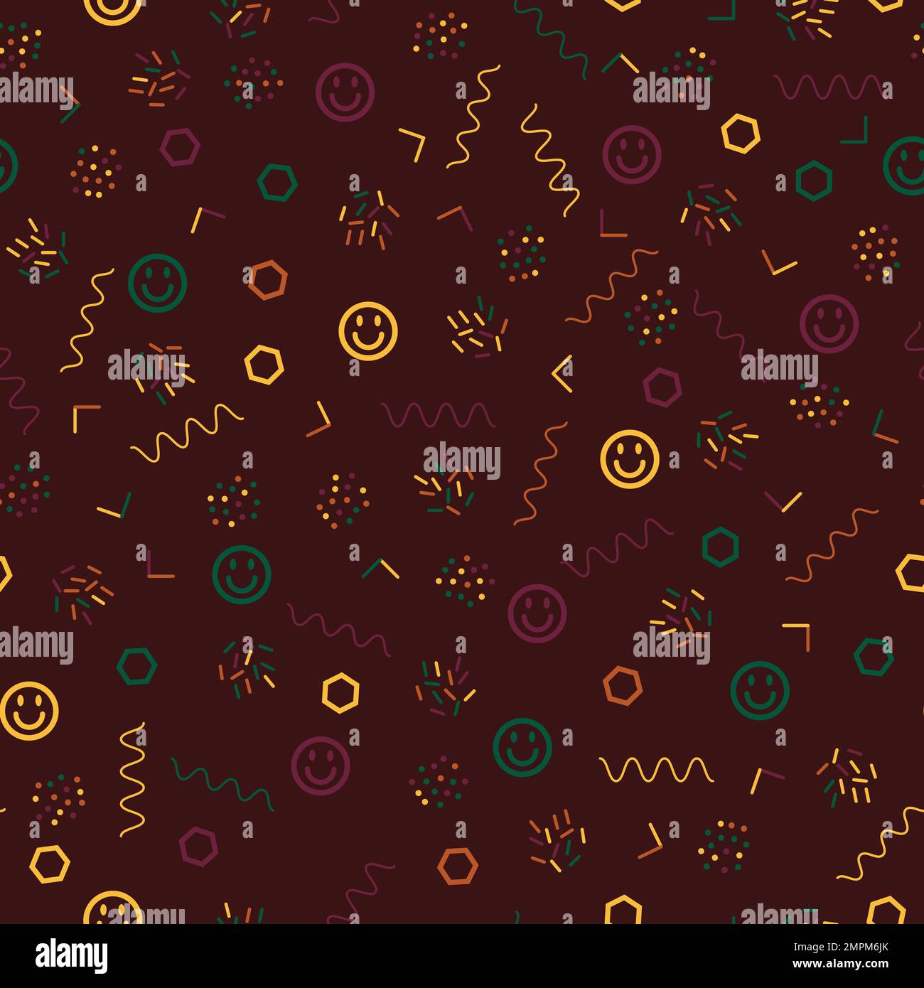 Vector muted memphis seamless pattern with smileys and geometric shapes ...