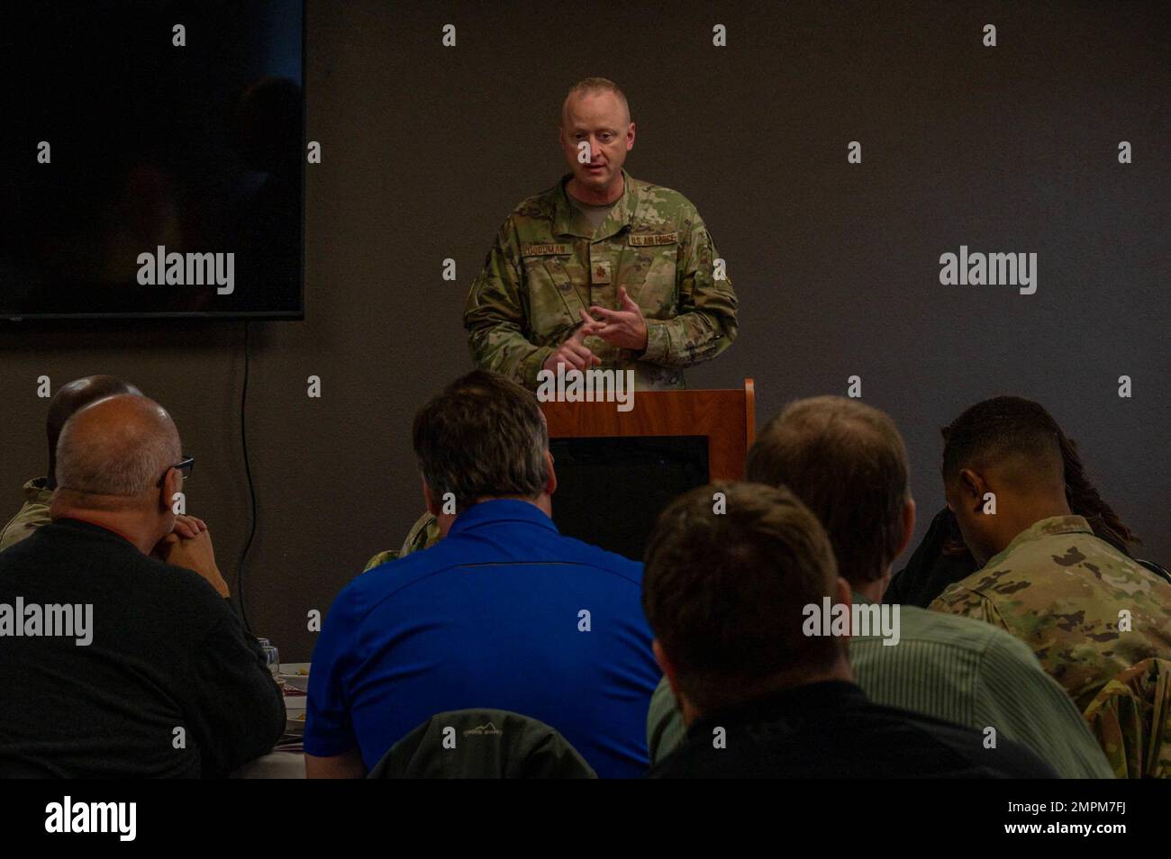 Maj. Greg Goodman, 219th Security Forces Squadron commander briefs ...