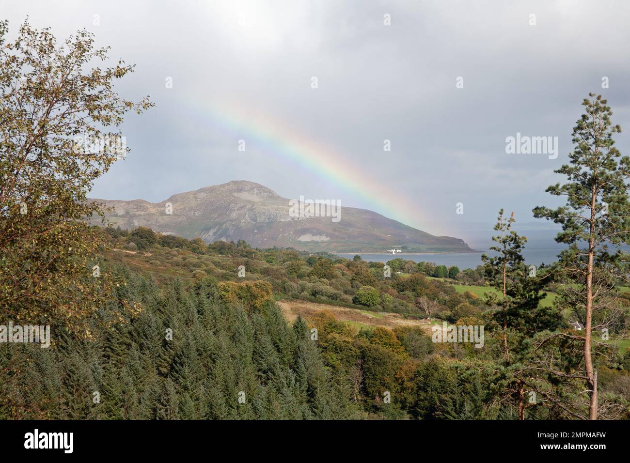 Rainbow Holy Island viewed from near The Giants Graves above Whiting ...