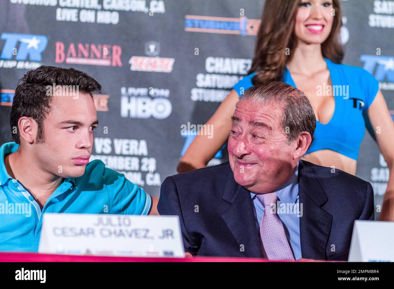 Pro boxer Julio Cesar Chavez Jr (46-1-1, 32 KOs) (left) and Pro boxer Brian Vera (23-6, 14 KOs ...