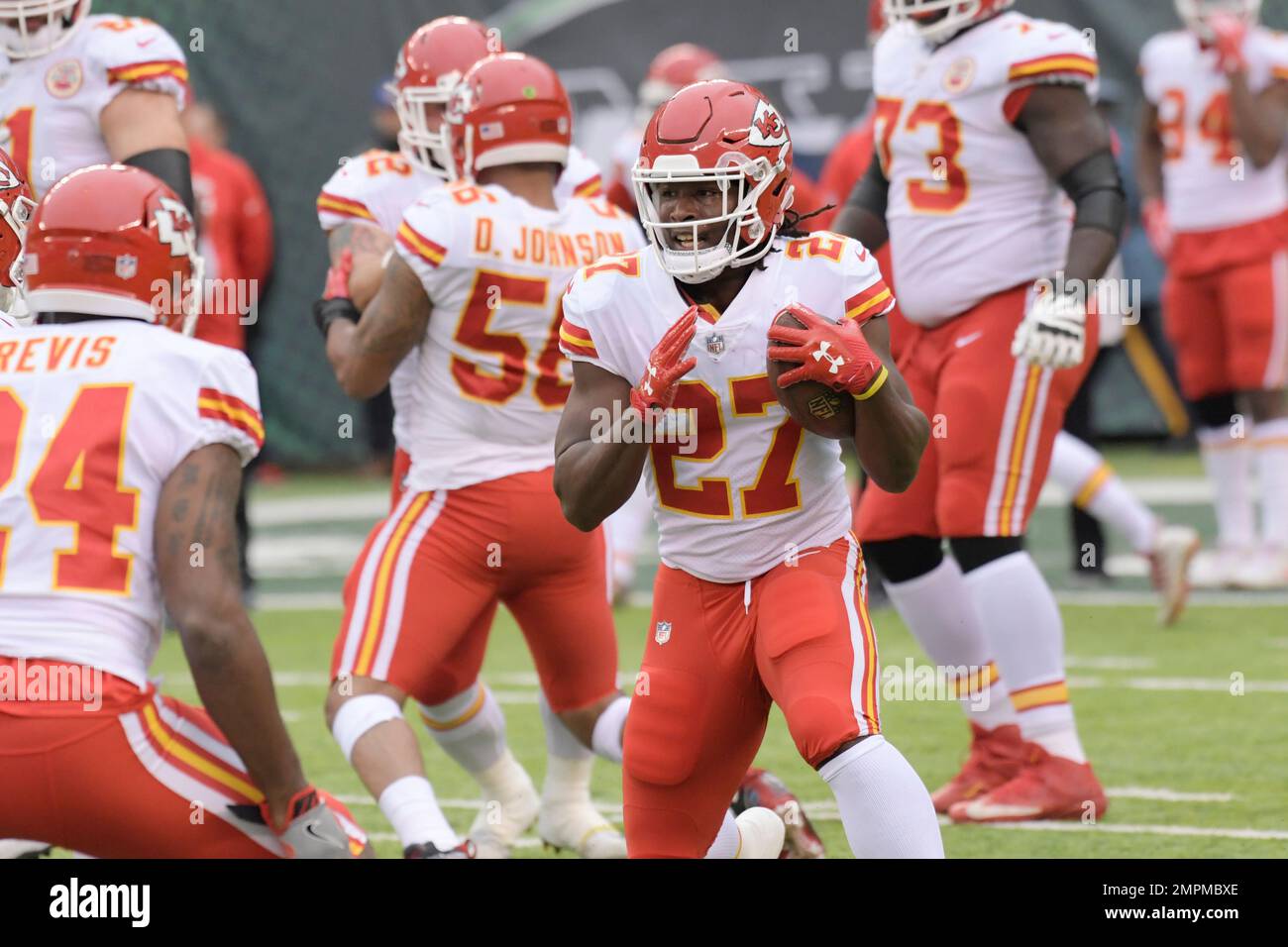 Kansas City Chiefs' Kareem Hunt (27) warms-up before an NFL football ...
