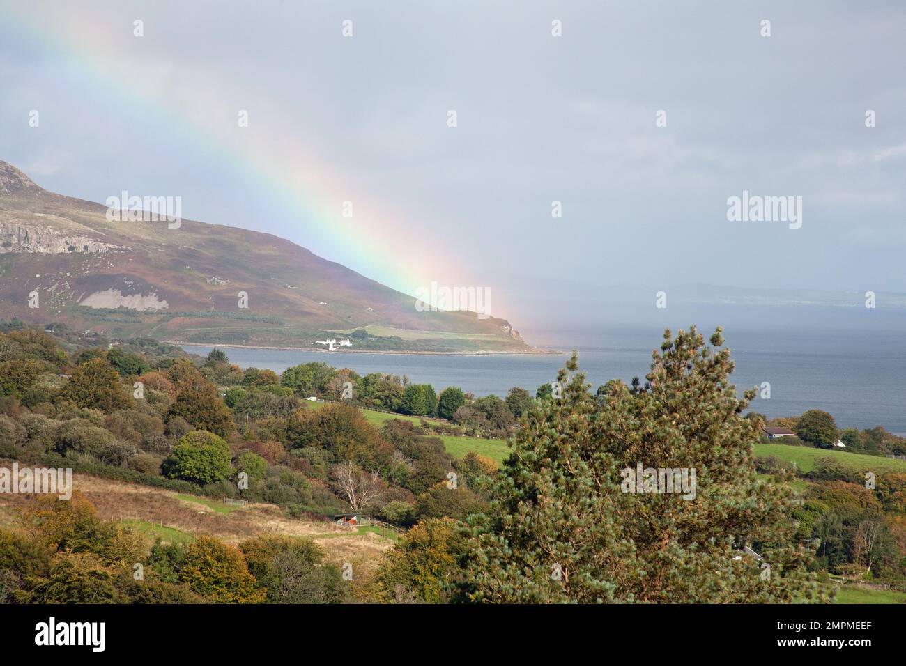 Rainbow Holy Island viewed from near The Giants Graves above Whiting ...